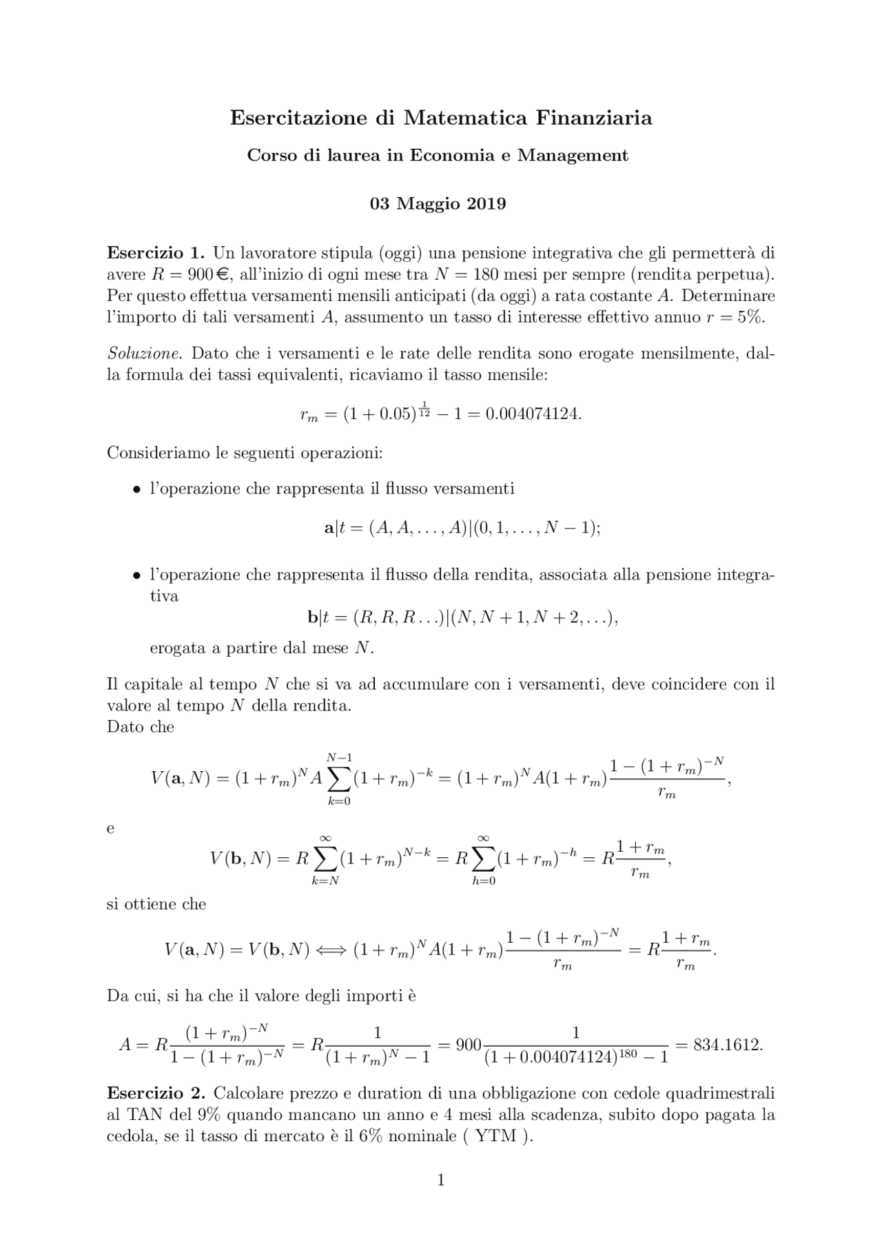 Esercizi matematica finanziaria per università | Esercizi di Matematica ...