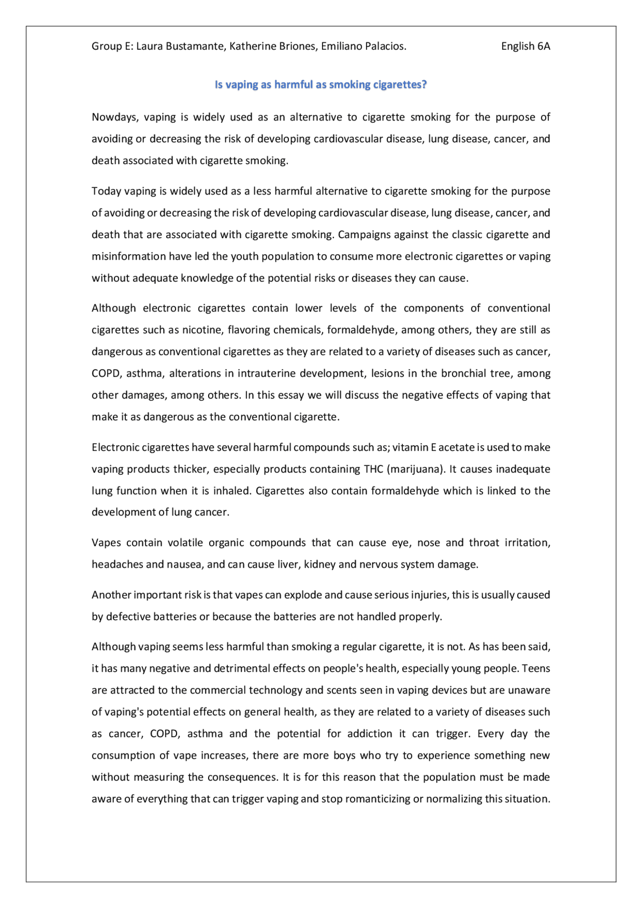 Vaping es harmfull Essay | Esquemas y mapas conceptuales de Idioma ...