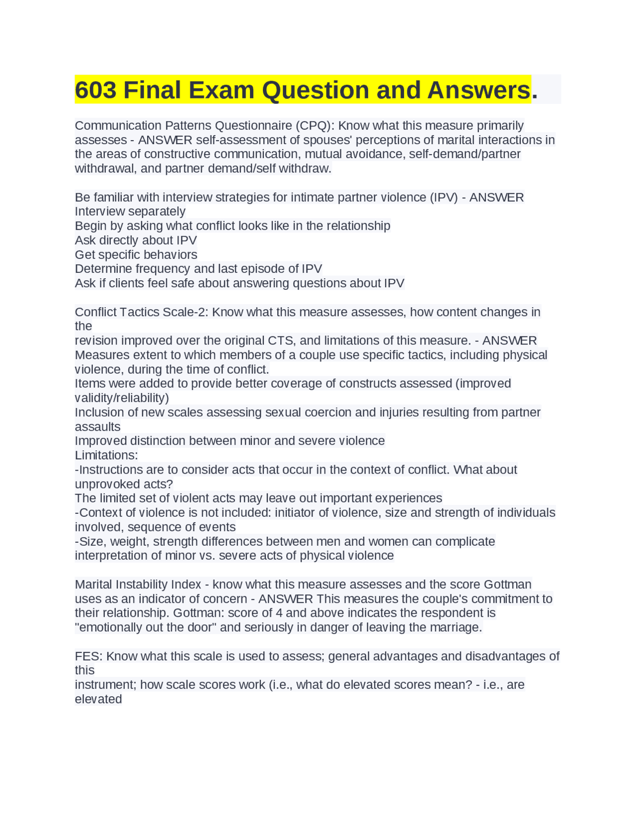 603 Final Exam Question And Answers Exams Nursing Docsity
