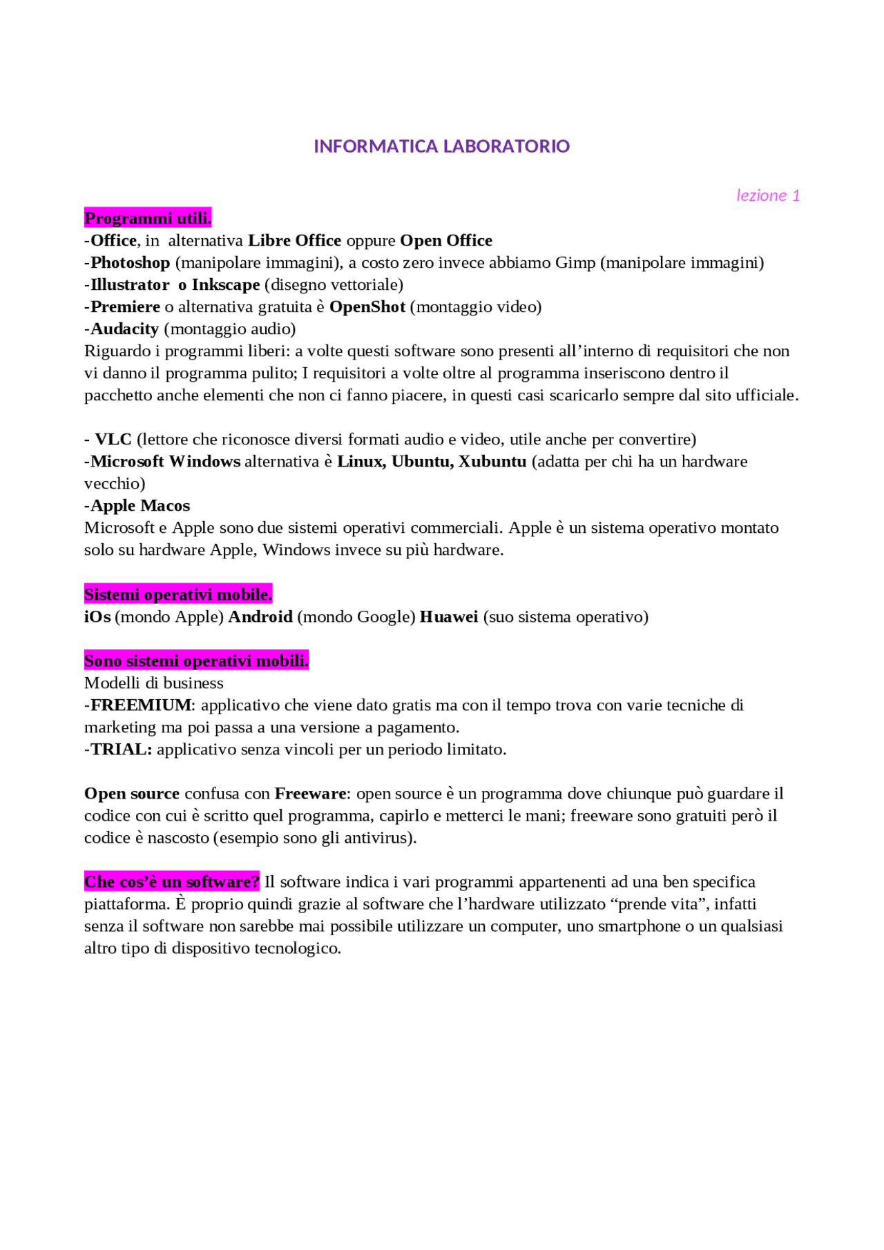 I fondamenti di informatica | Appunti di Fondamenti di informatica | Docsity