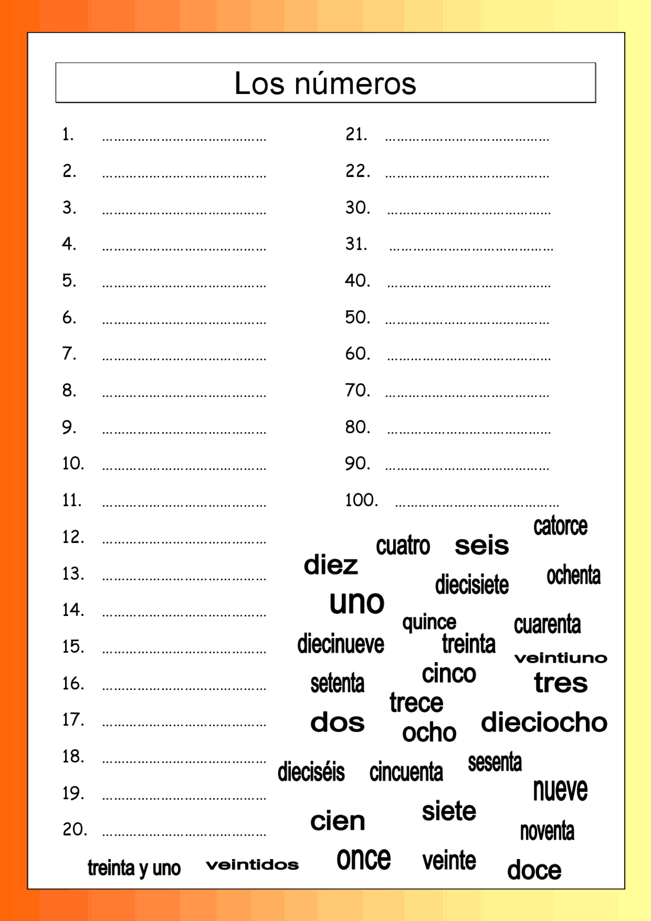 Numbers exercise numbers and characters worksheet in Spanish printable ...
