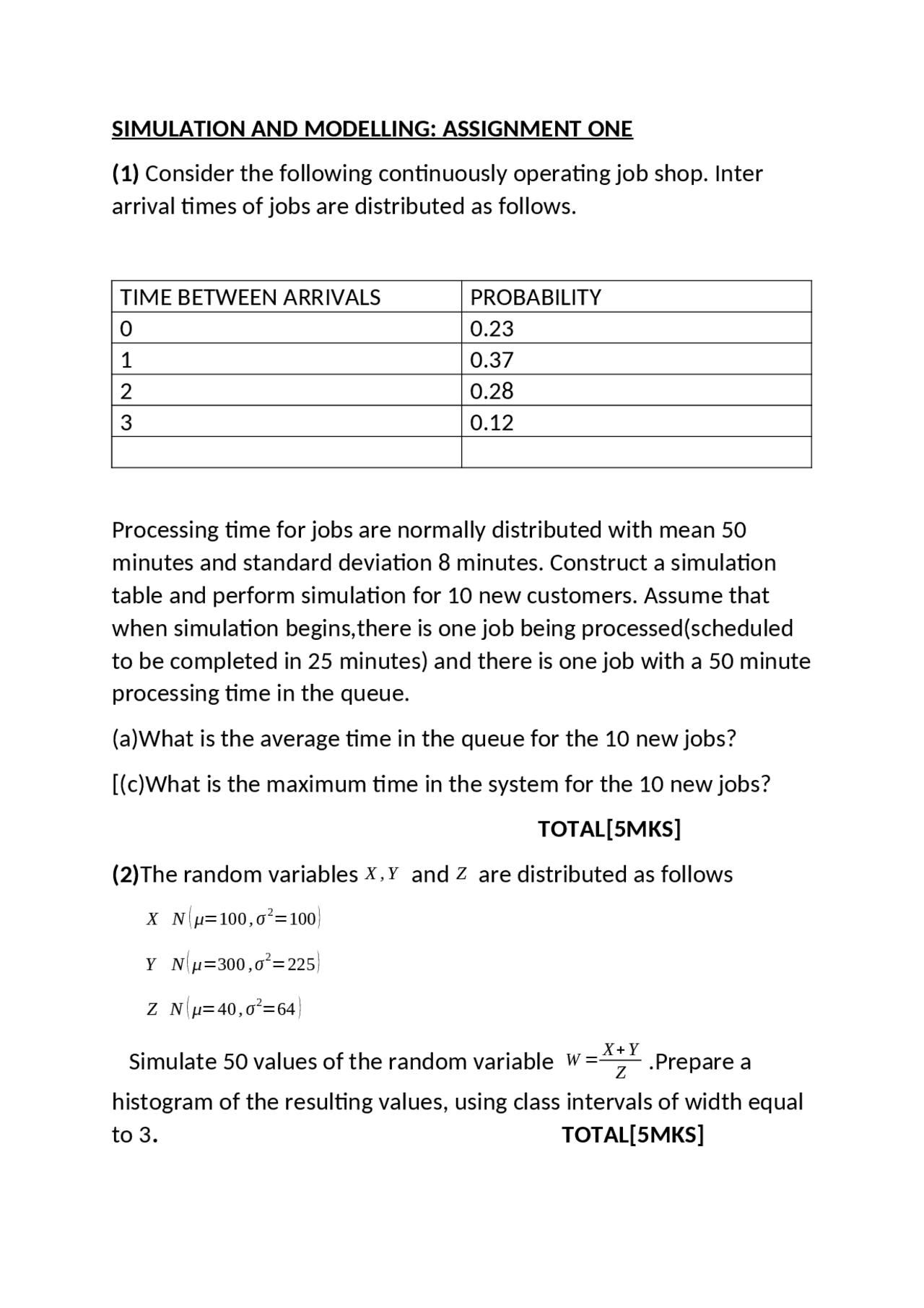 Simulation And Modelling Assignments Mathematical Modeling And Simulation Docsity