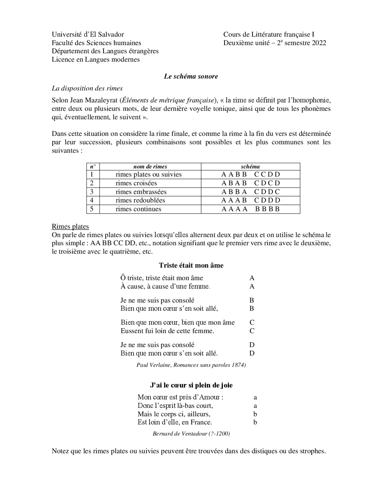 La rime (la disposition des rimes) | Apuntes de Literatura Francesa ...