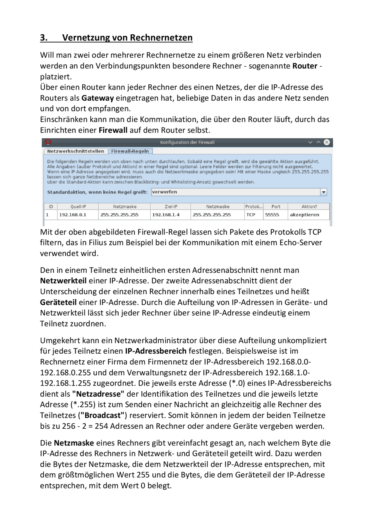 Vernetzung Von Rechnernetzen Filius Skripte Informatik Docsity