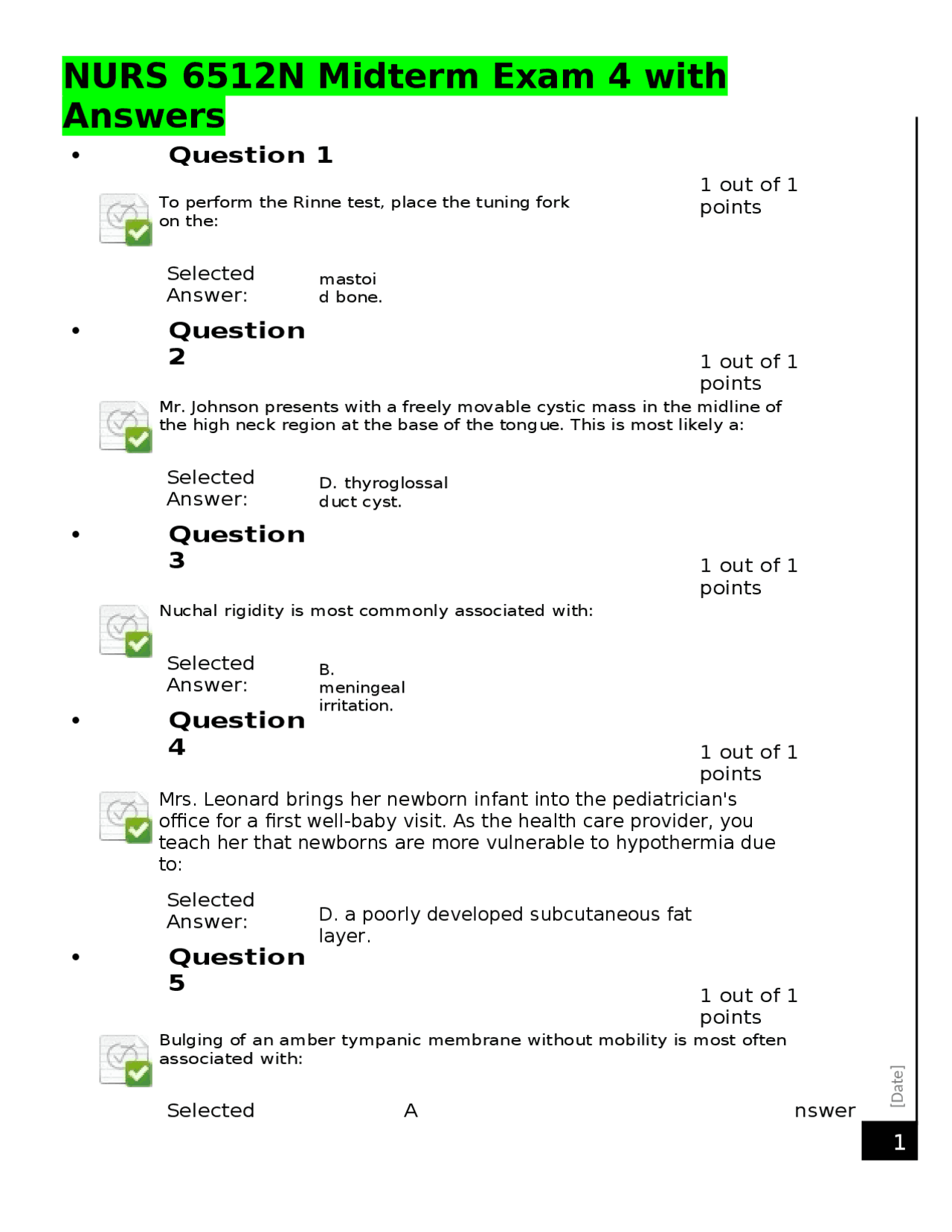 Nurs 6512n Midterm Exam 4 With Answers Uploaded For 2023 Exam Revision