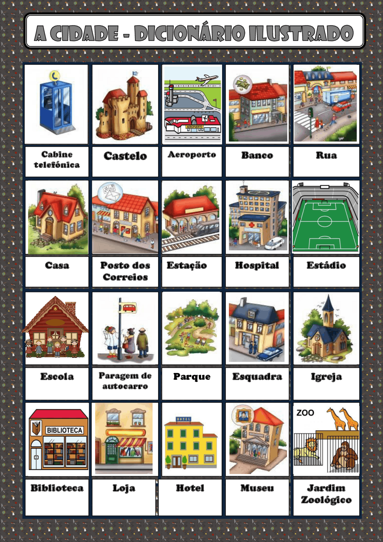 city vocabulary in Portuguese printable form | Schemes and Mind Maps ...