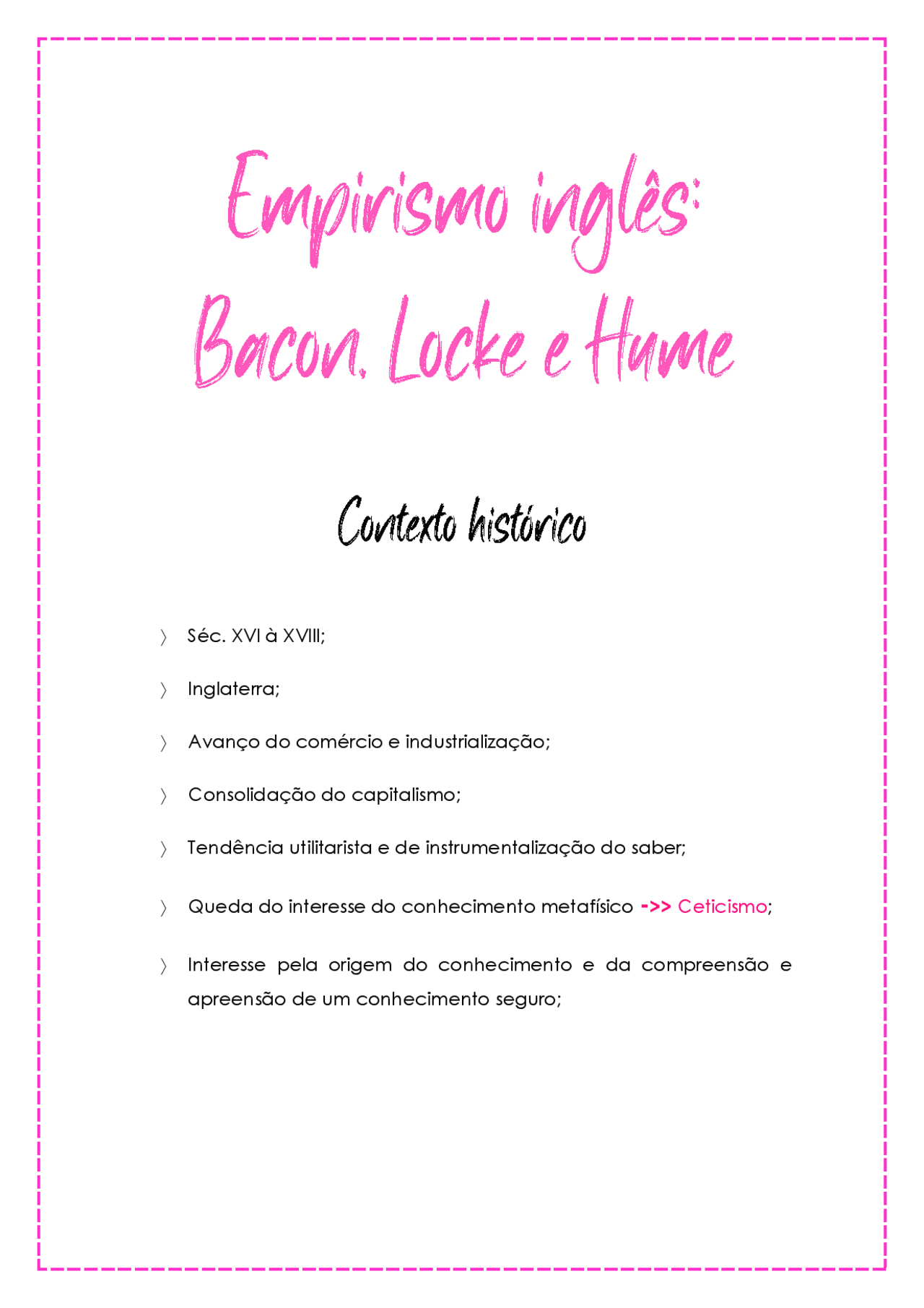 Empirismo inglês - contexto histórico - Locke, Hume e Bacon resumo ...