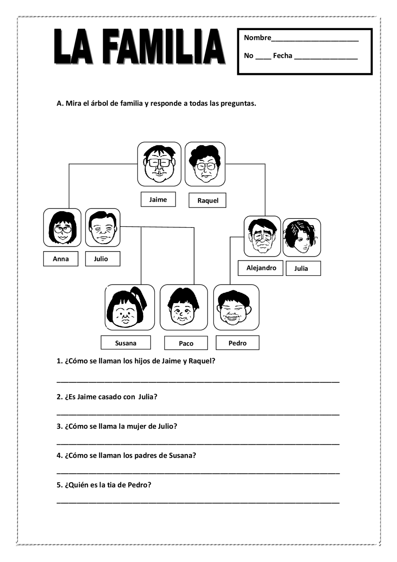 Family tree worksheet in spanish | Schemes and Mind Maps Spanish | Docsity