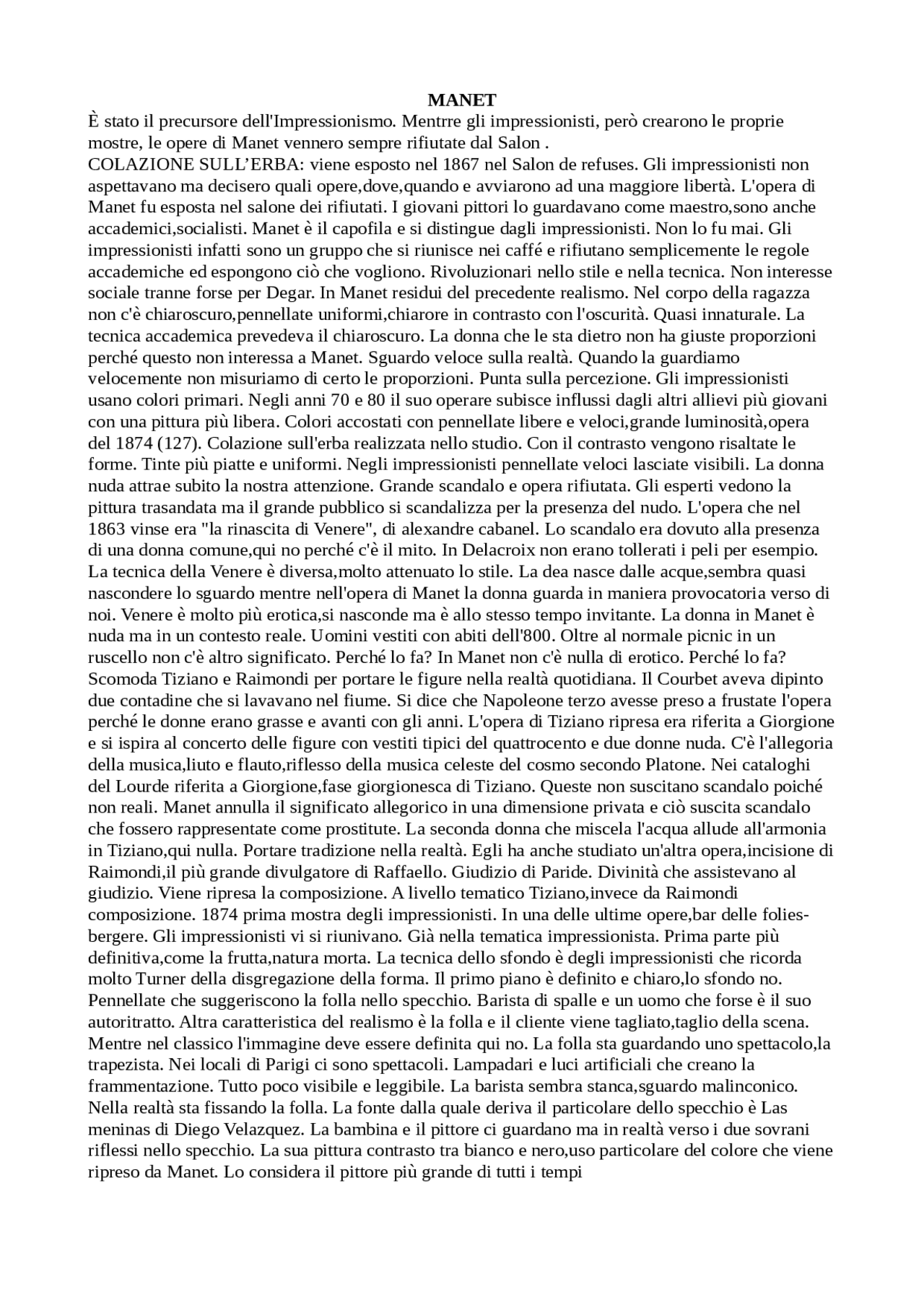 Manet E Monet Stile Ed Opere Notes De Histoire De Lart Docsity