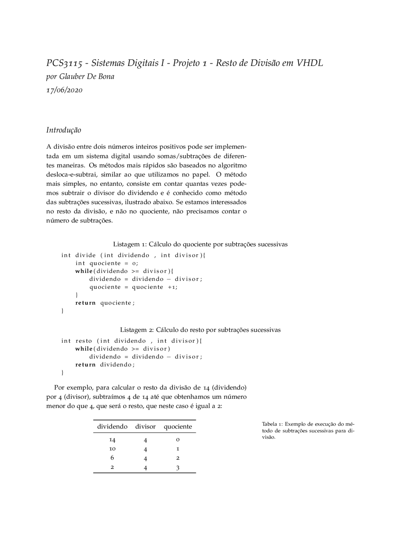 Sistemas Digitais I Projeto 1 Esquemas Cálculo Docsity