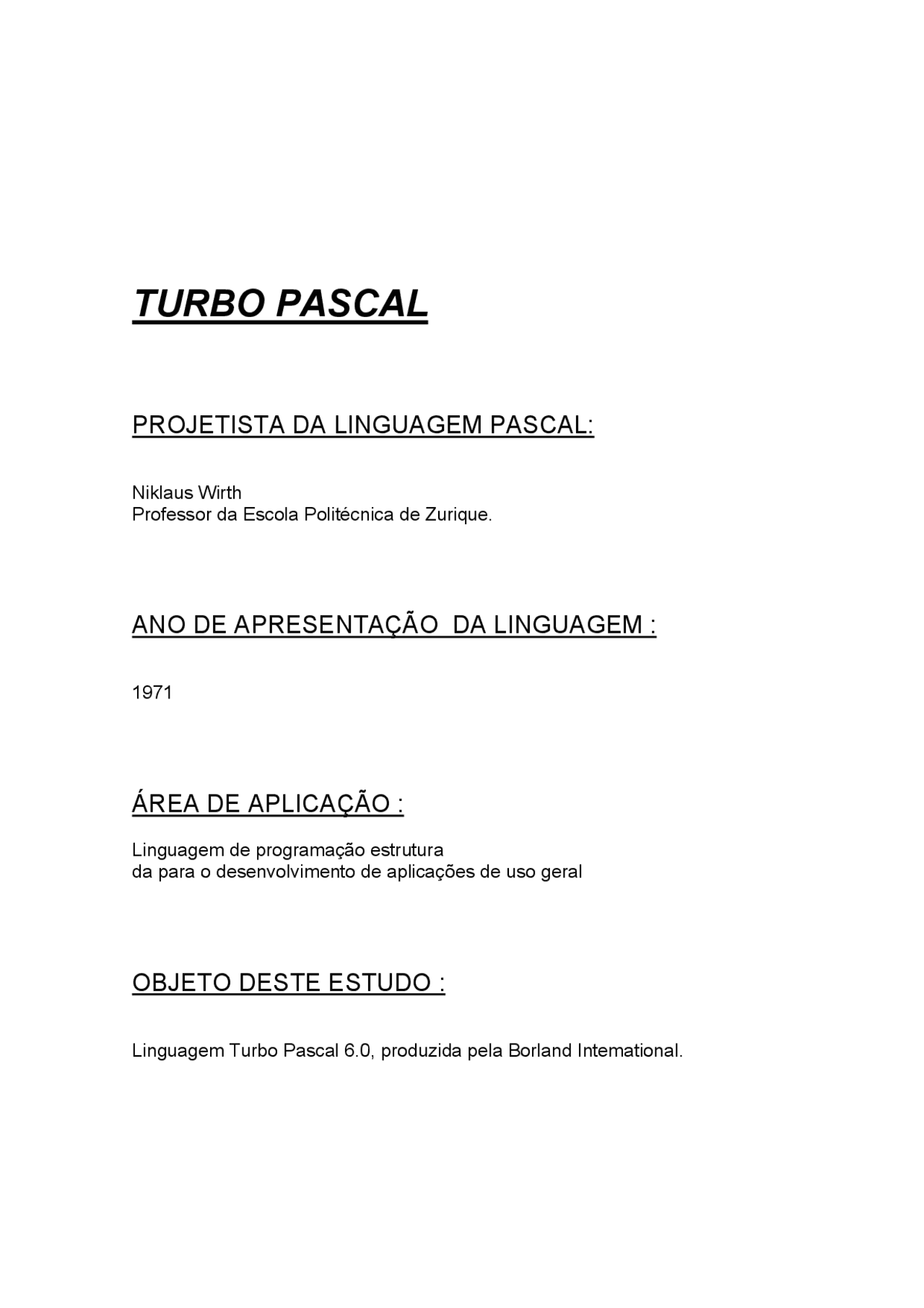 TURBO PASCAL | Exercícios Lógica | Docsity