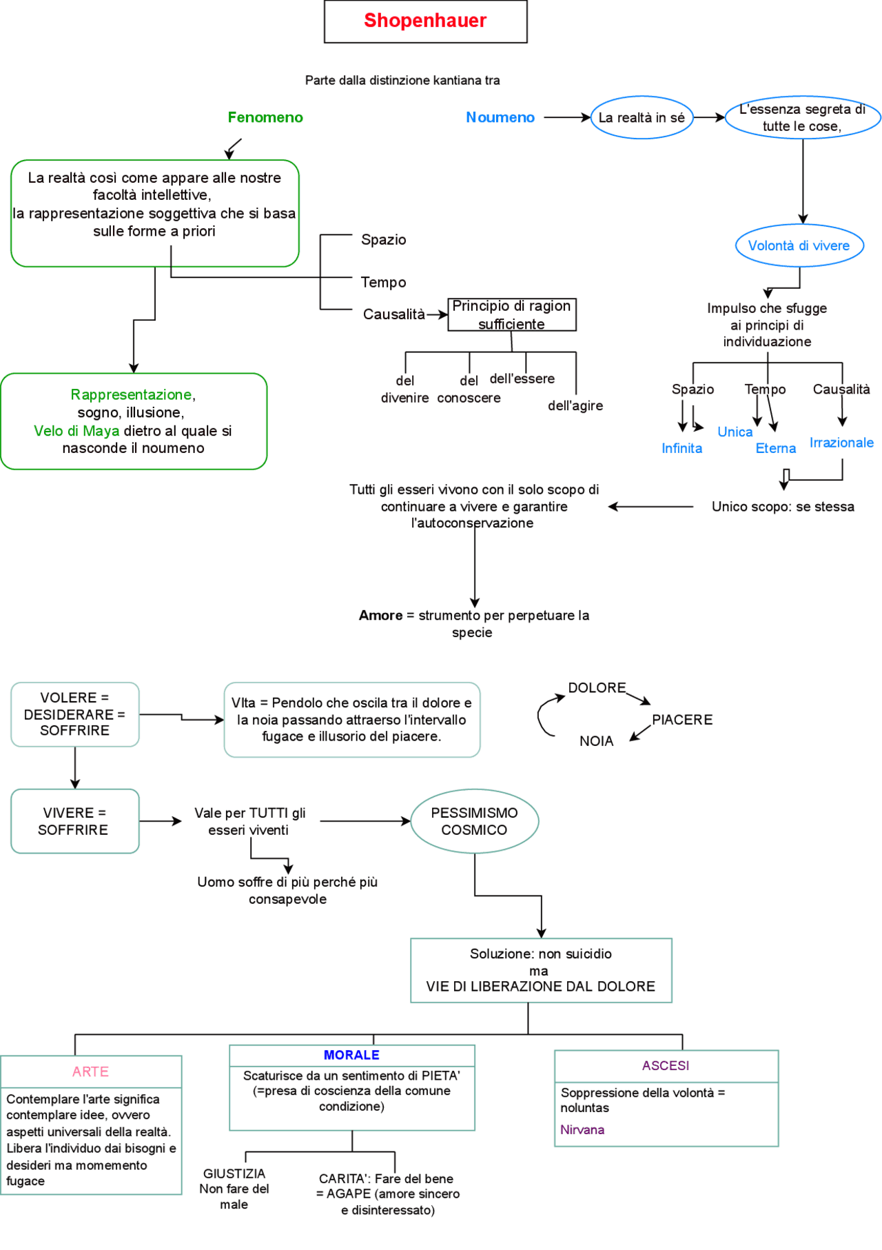 La filosofia di A. Schopenhauer | Schemi e mappe concettuali di Filosofia | Docsity