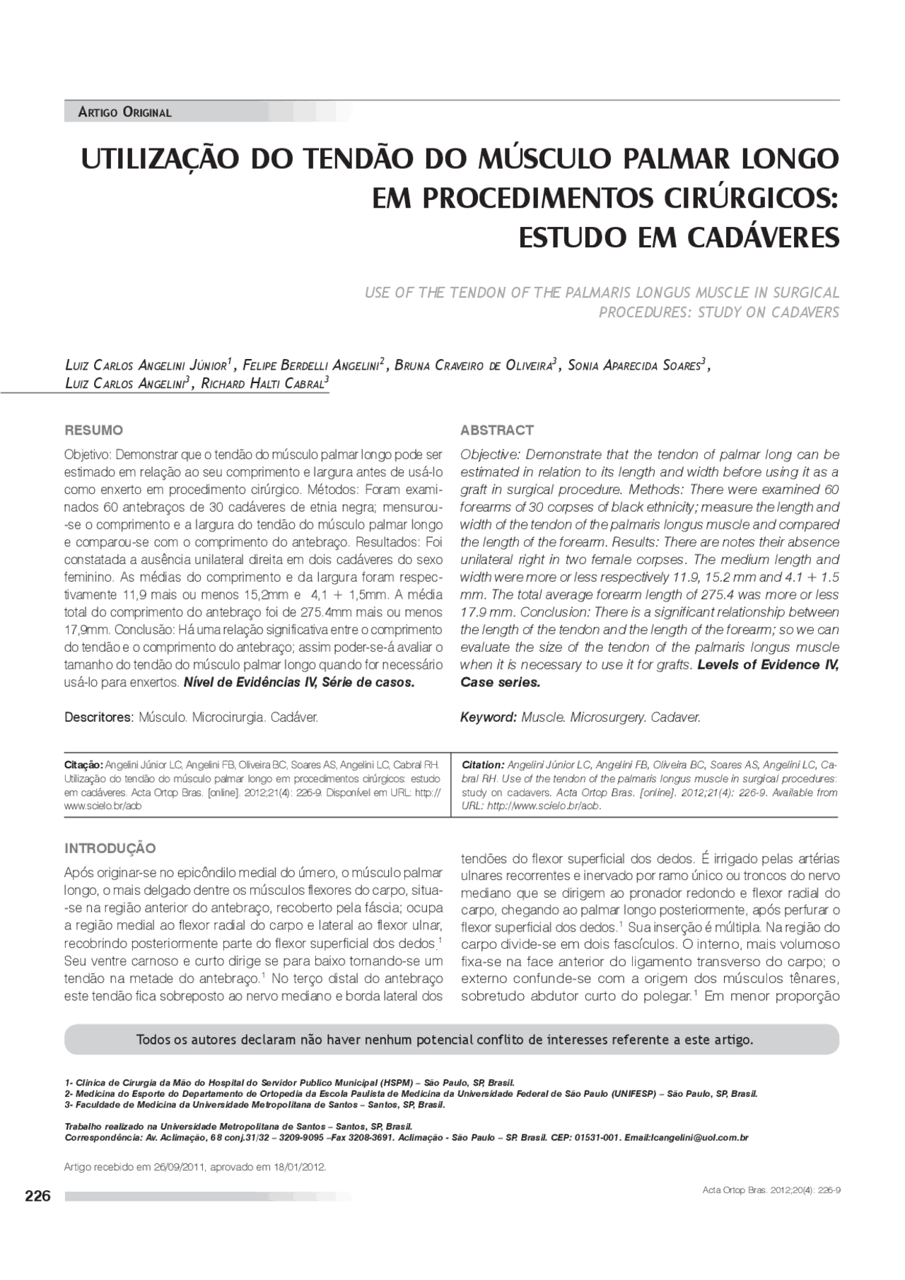 Utilização do tendão do músculo palmar longo em ... | Esquemas Medicina ...