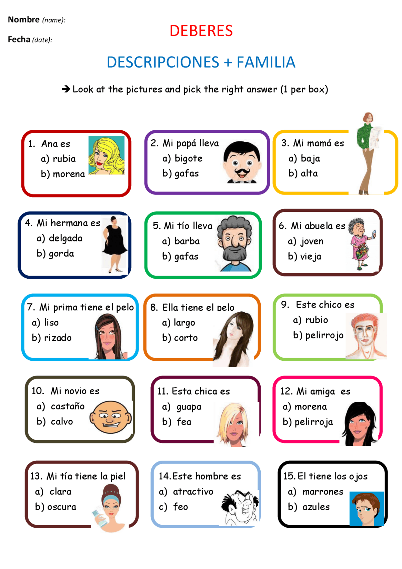 Descriptions of the family activities and games in Espanol language ...