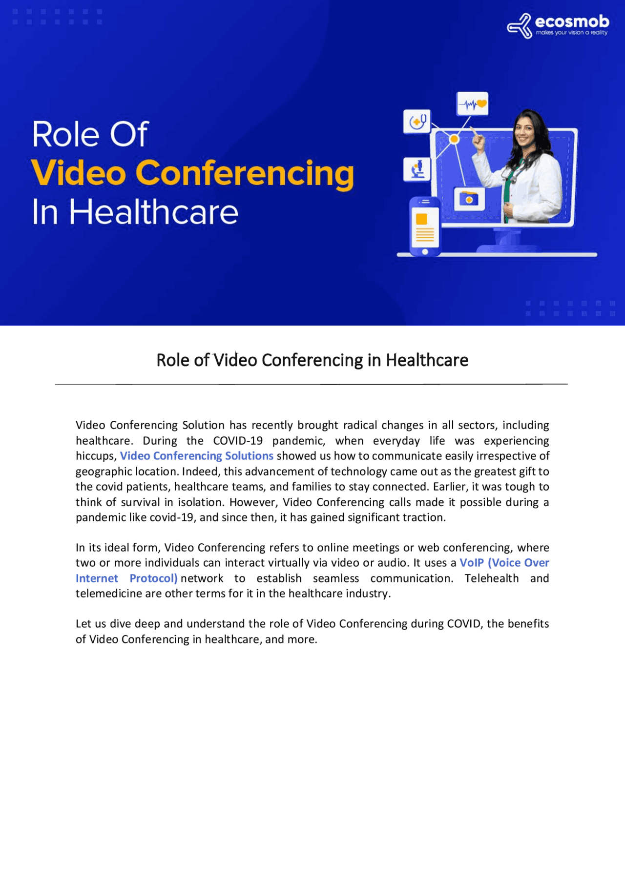 Role of Video Conferencing in Healthcare | Summaries Computer science | Docsity