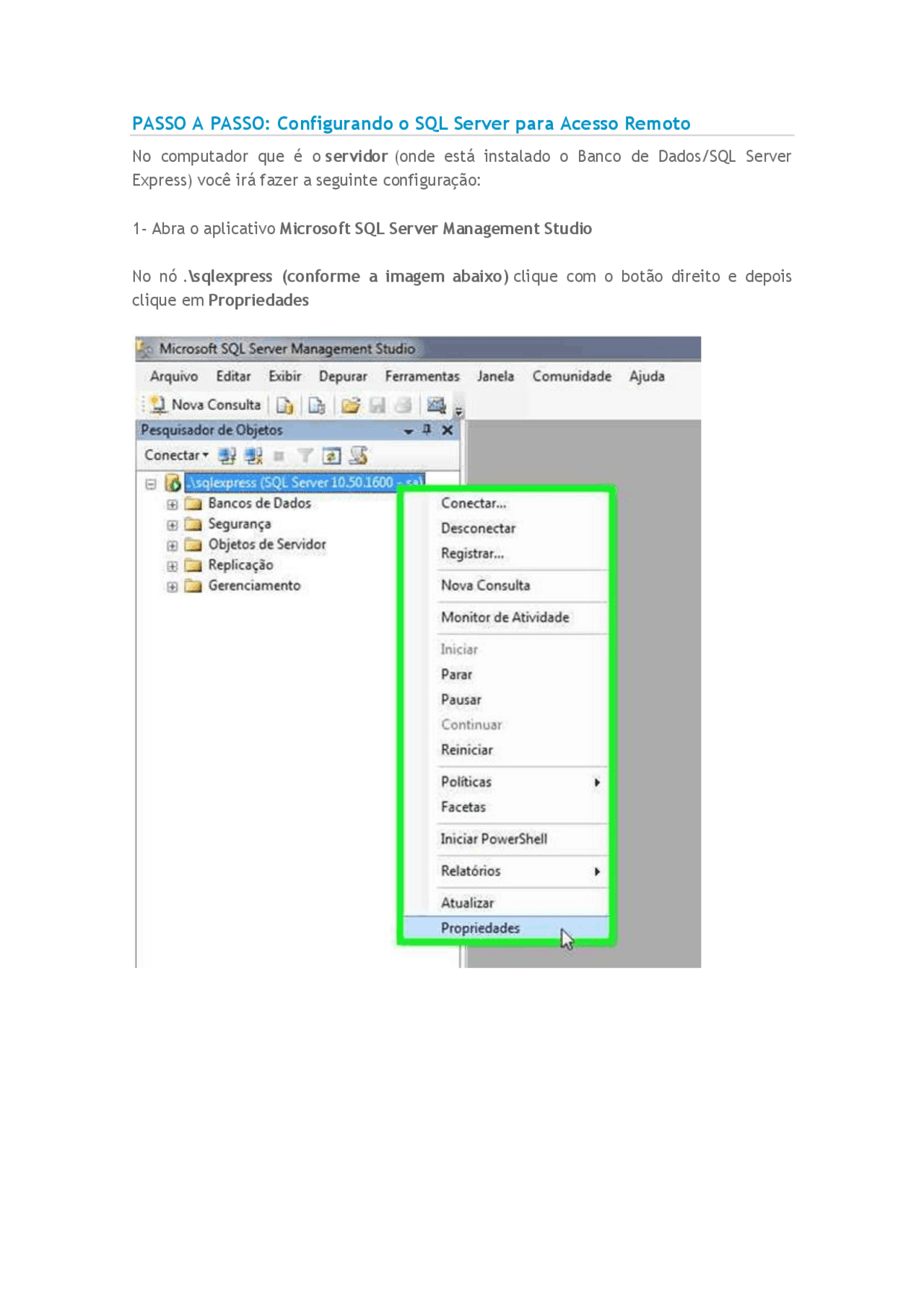 Configurando o SQL Server para Acesso Remoto | Exercícios Direito | Docsity