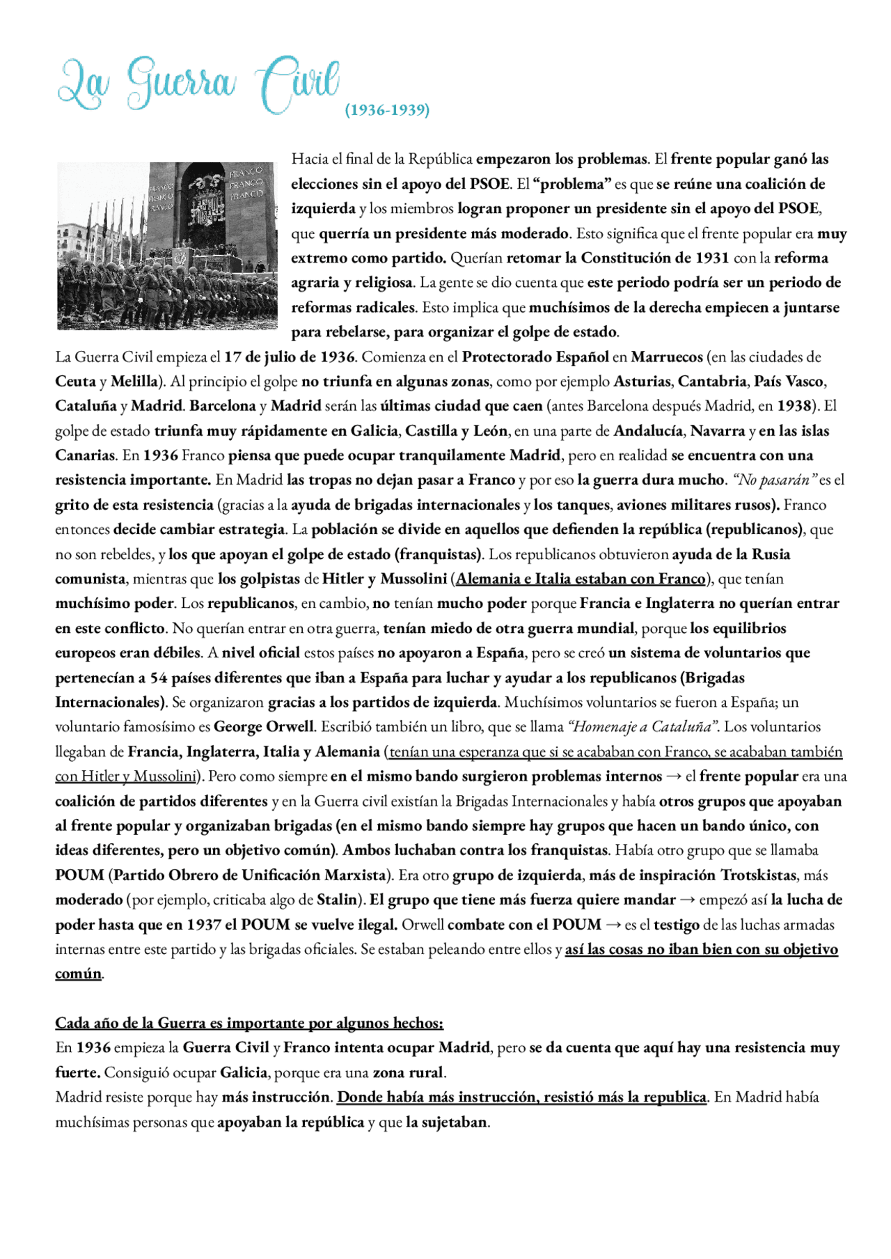 La Guerra Civil (1936-1939) y la Dictadura de Franco | Appunti di ...