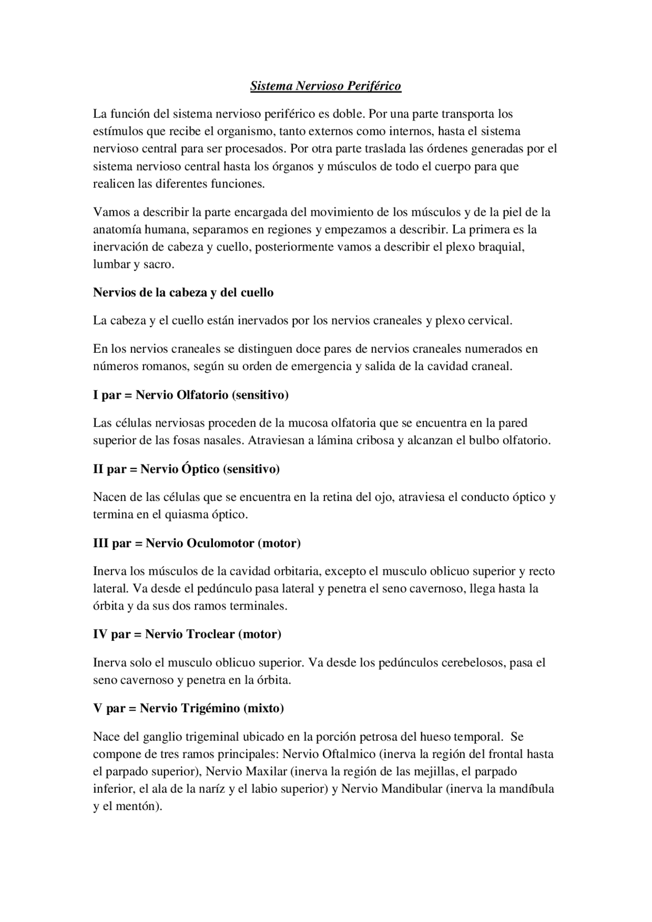 Sistema Nervioso Periferico Resúmenes De Anatomía Docsity