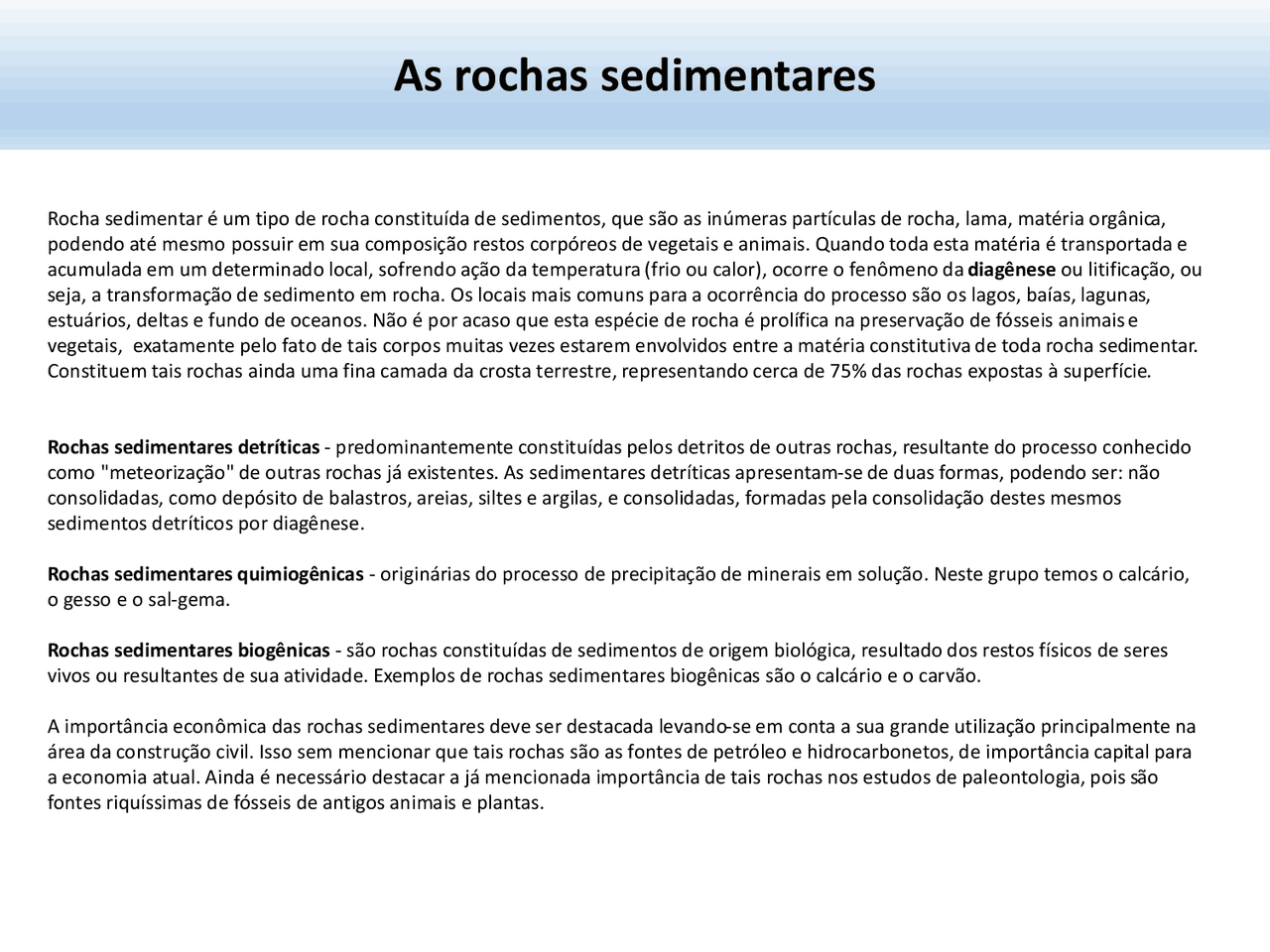 Rochas Sedimentares Slides Construção Docsity