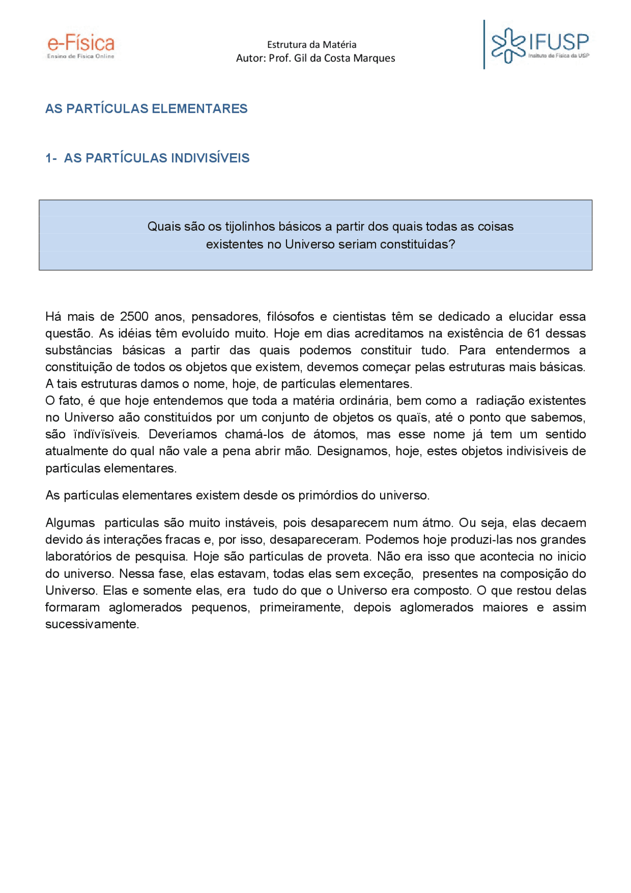 As PartÍculas Elementares 1 Exercícios Física Docsity