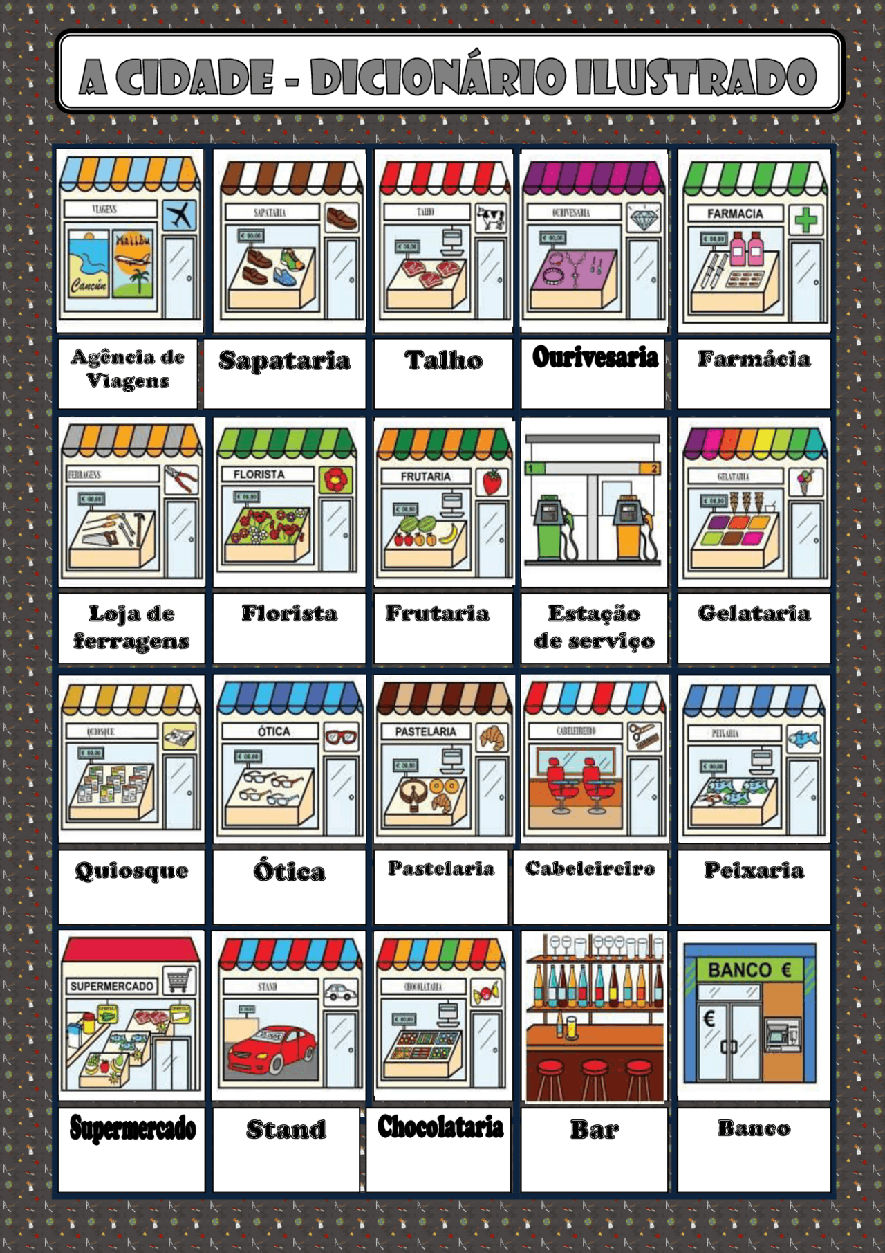 City vocabulary in Portuguese printable form | Schemes and Mind Maps ...