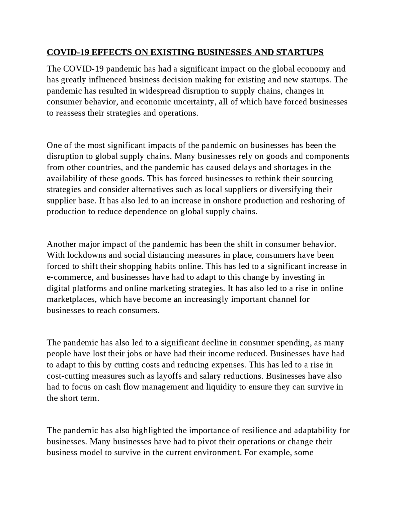 Long term effects of Covid-19 on businesses and startups | Assignments ...