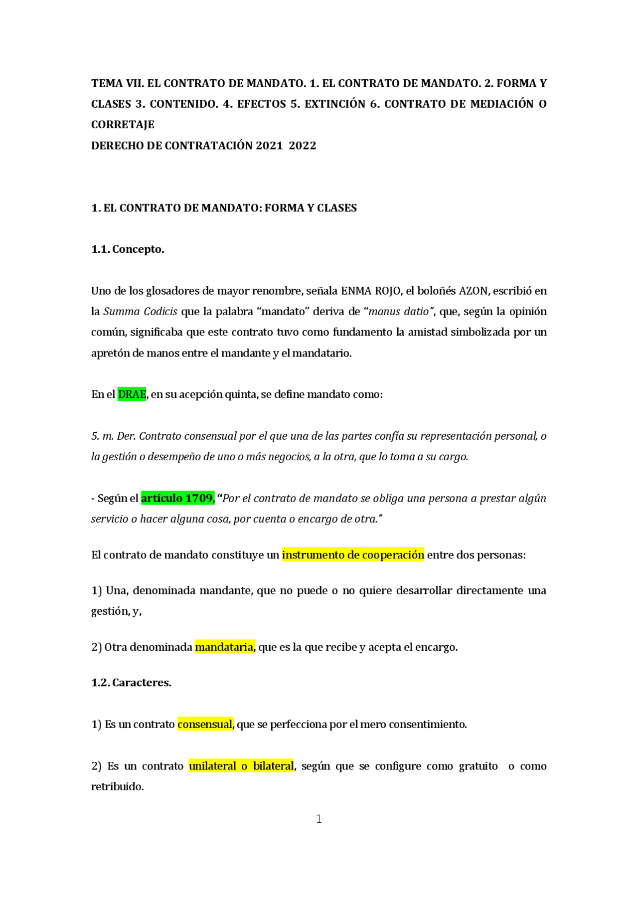 TEMA VII. EL CONTRATO DE MANDATO. | Apuntes de Derecho Contractual ...