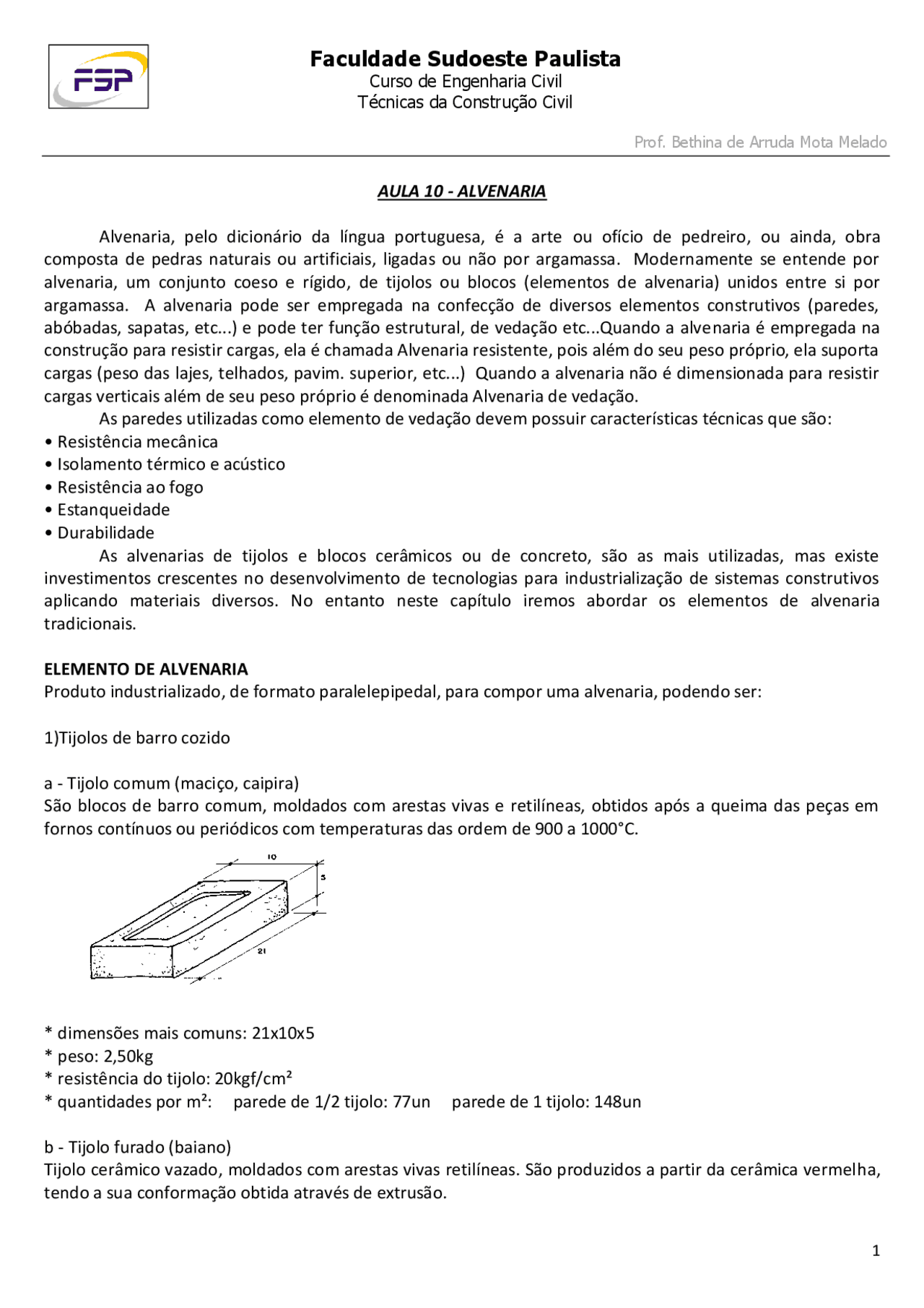 Aula 10 Alvenariapdf Slides Engenharia Civil Docsity