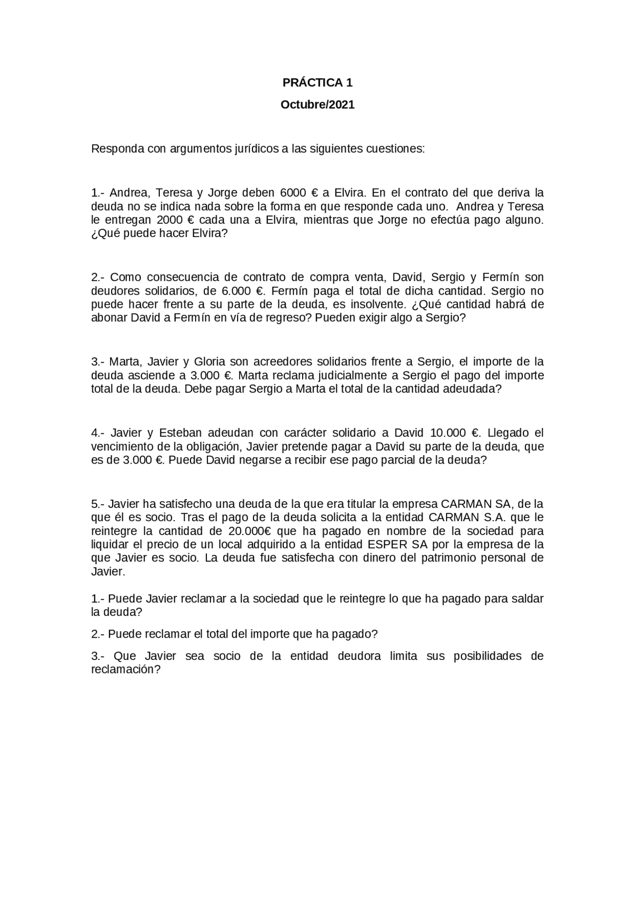 Ejercicio Práctico Derecho Mercantil Ejercicios De Derecho Mercantil