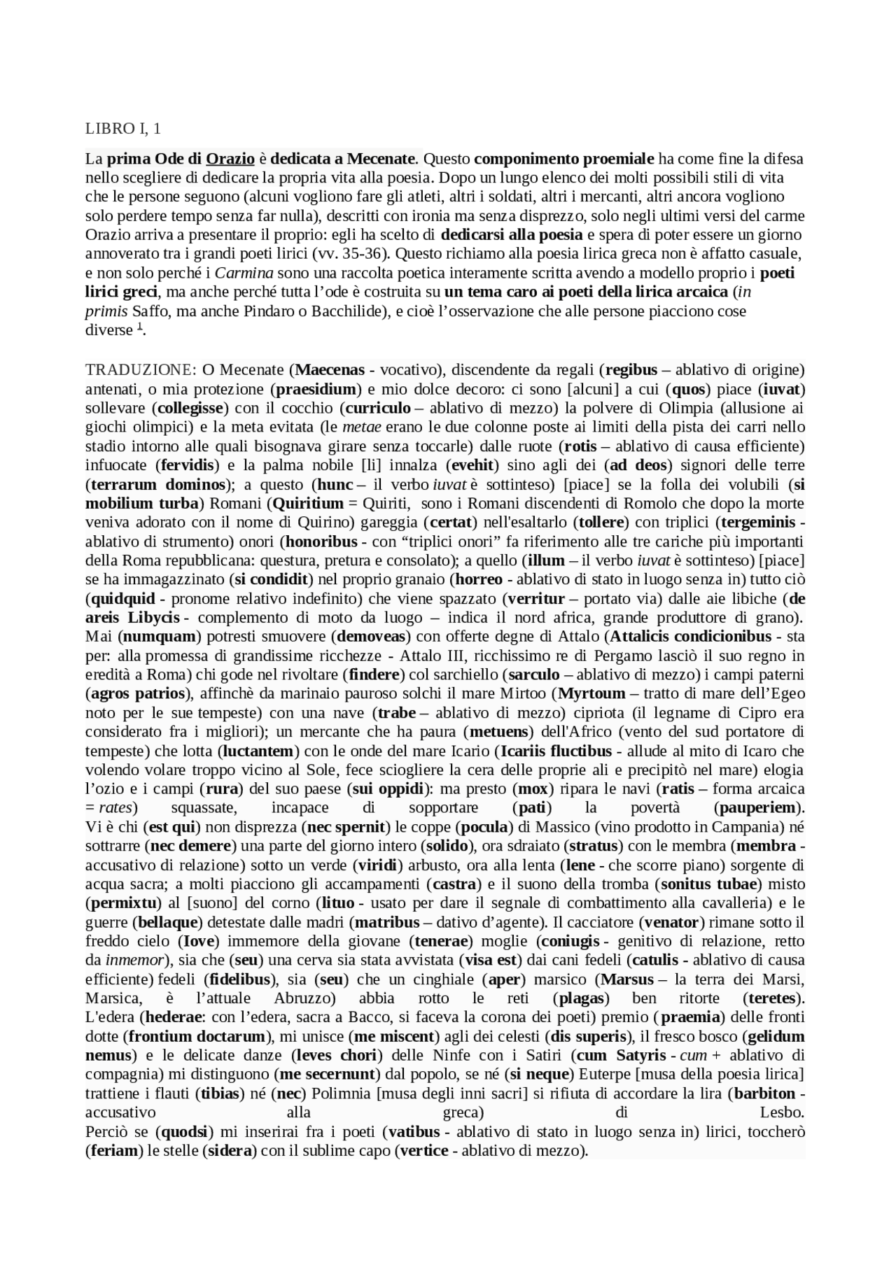 Orazio Libro 1 E Iv Appunti Di Letteratura Latina Docsity