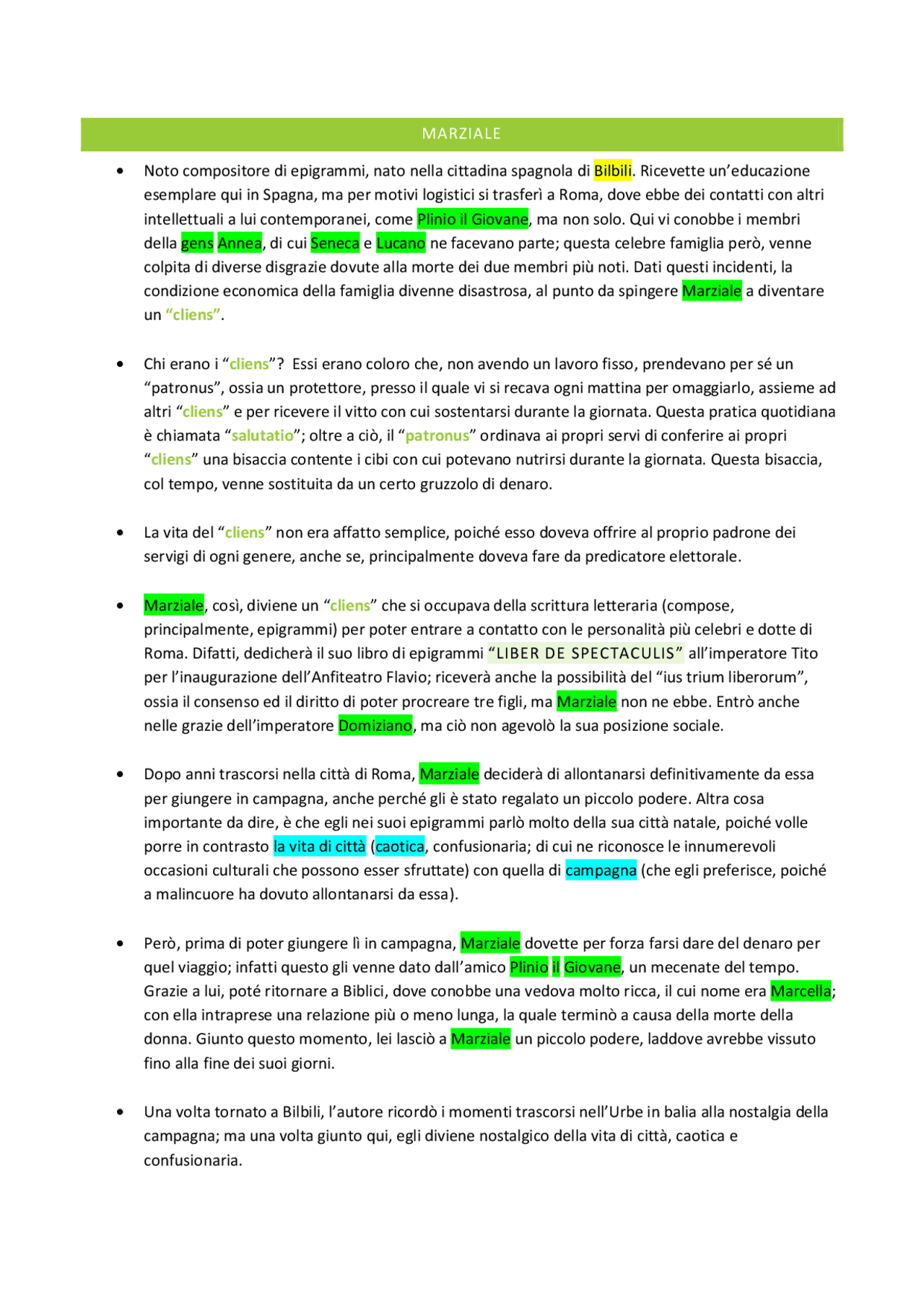 La vita e l'opera di Marziale | Appunti di Latino | Docsity