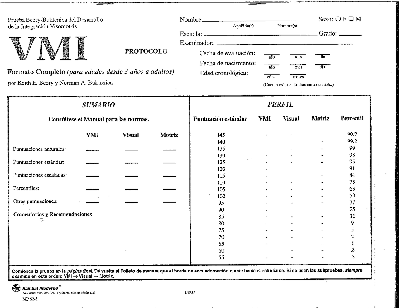 Vmi formato completo para niños de 3 años a adultos | Apuntes de ...