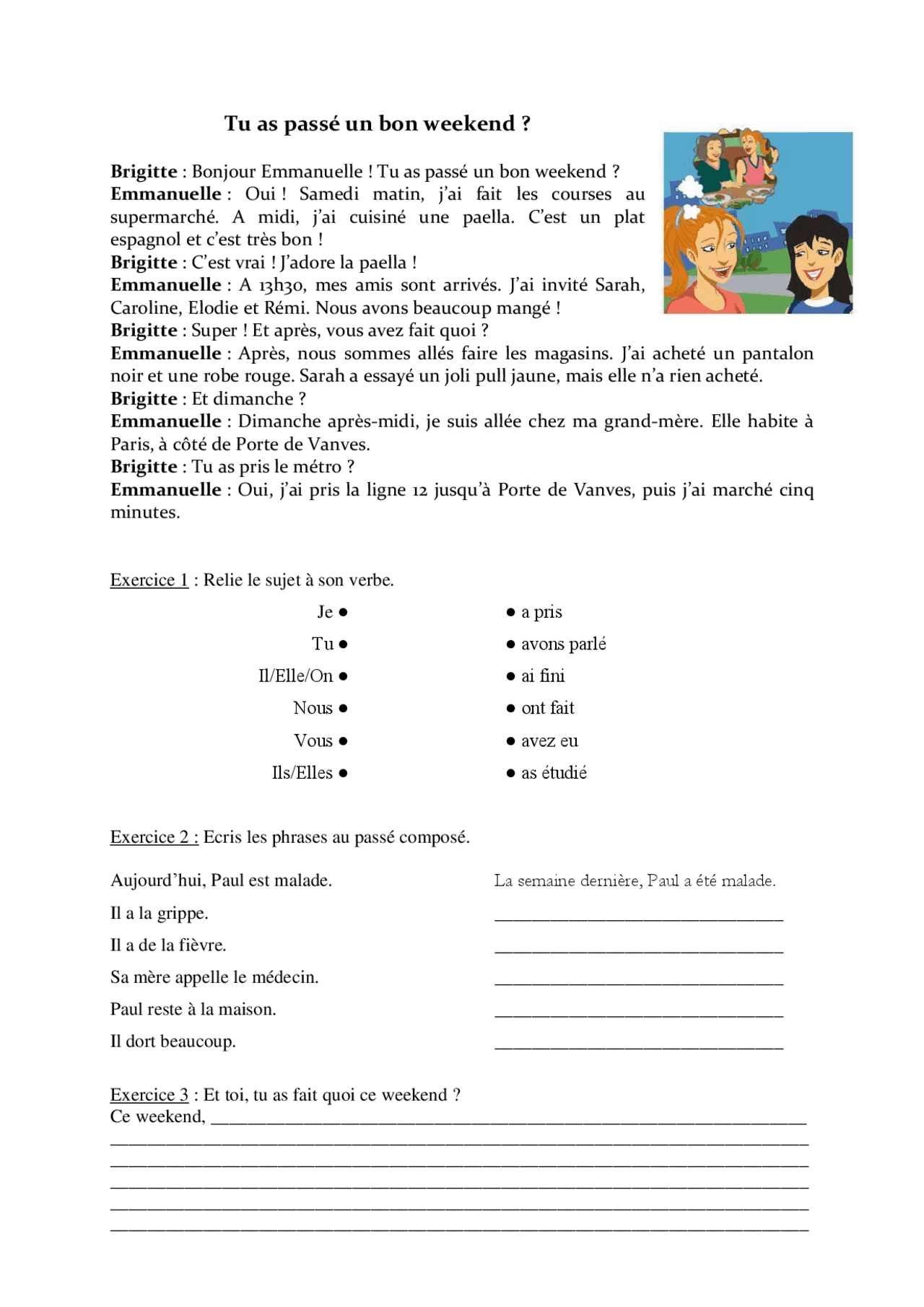 Le passé composé exercice grammatical feuille d'exercices | Quizzes ...