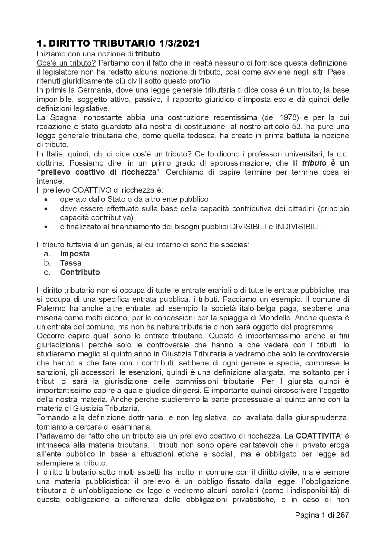 Diritto Tributario sostanziale | Sbobinature di Diritto Tributario | Docsity