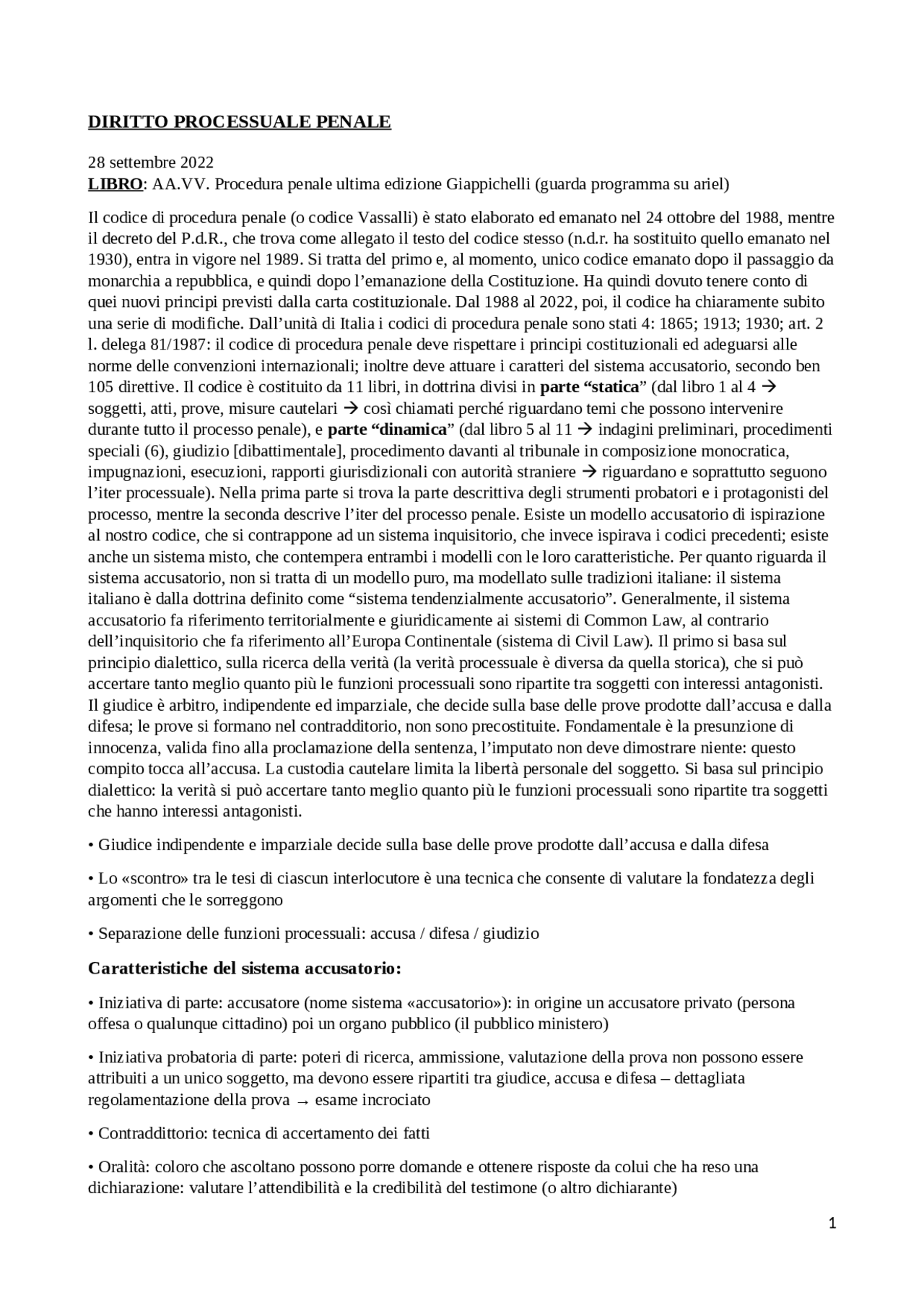 Dispensa diritto processuale penale | Dispense di Diritto Processuale Penale | Docsity