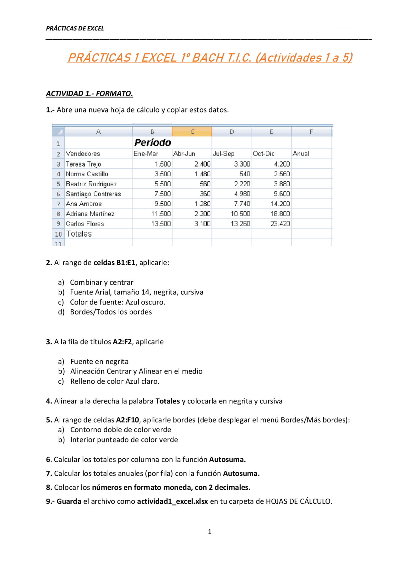 Practica De Tic Hojas Excel Ejercicios De Informática Docsity