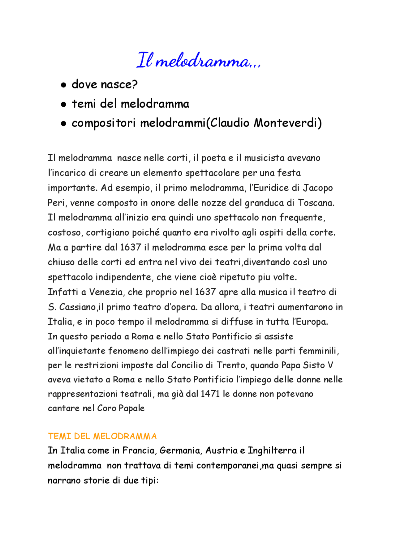 Storia del melodramma | Guide, Progetti e Ricerche di Italiano | Docsity