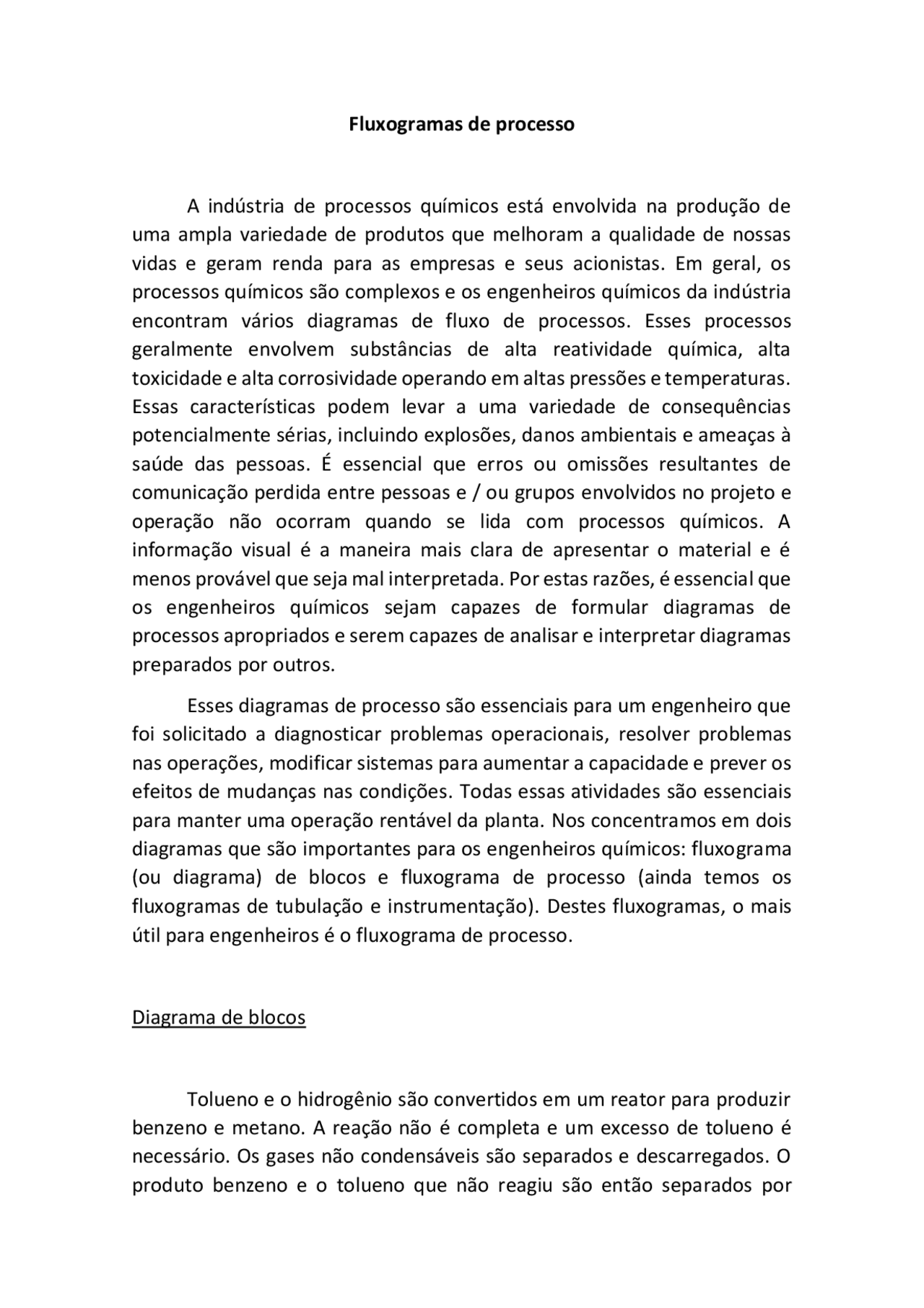 Fluxogramas De Processo Summaries Chemical Processes Docsity