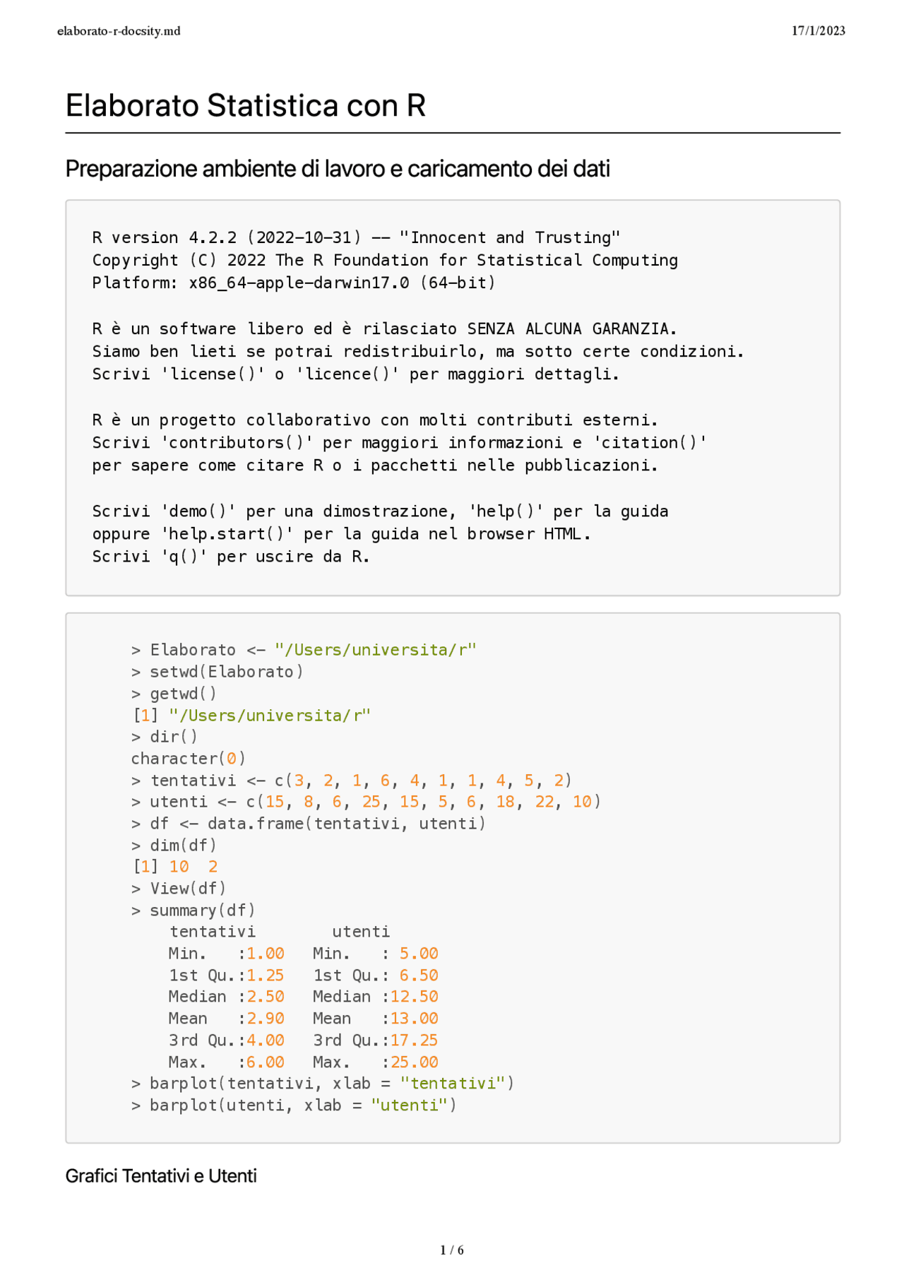 Elaborato di Statistica con R corretto 2 punti | Esercizi di Statistica ...