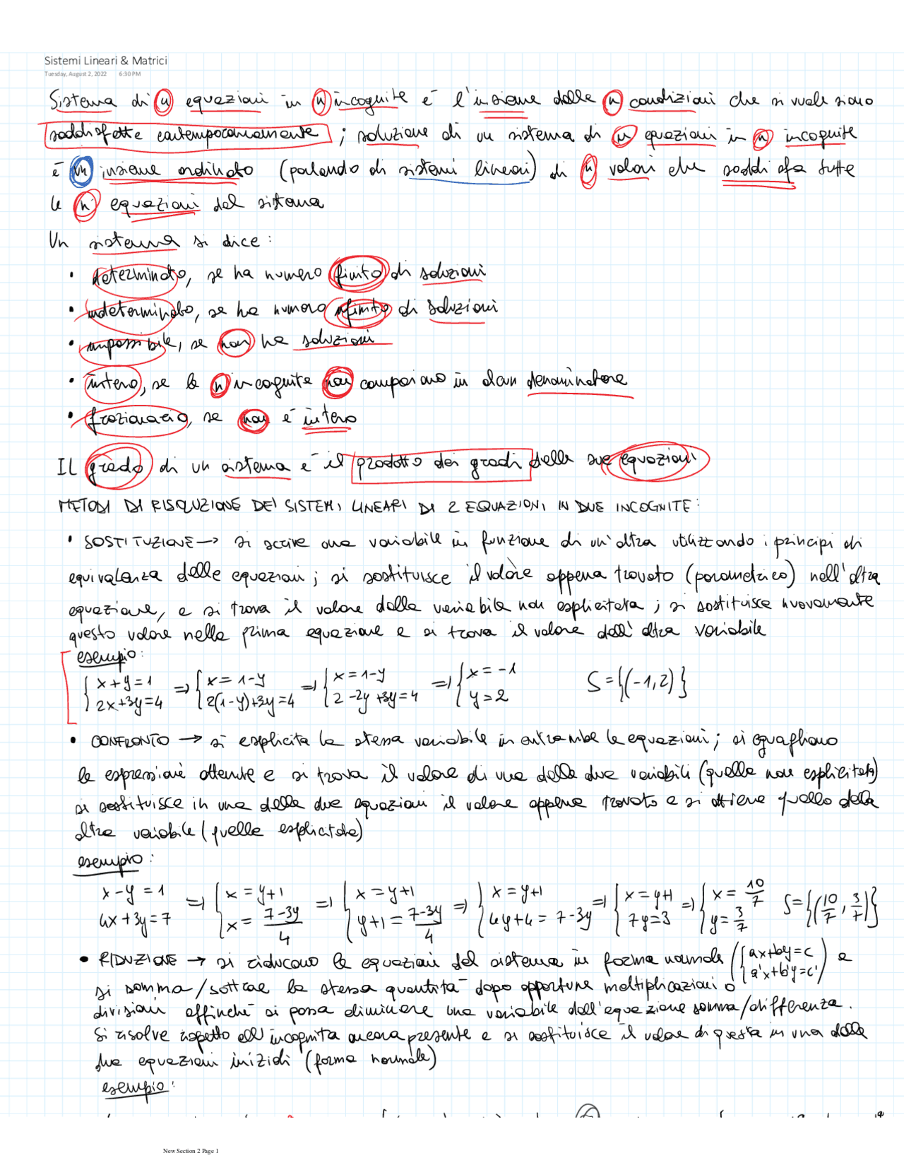 Sistemi Lineari Metodo Di Sostituzione Confronto Riduzione Cramer