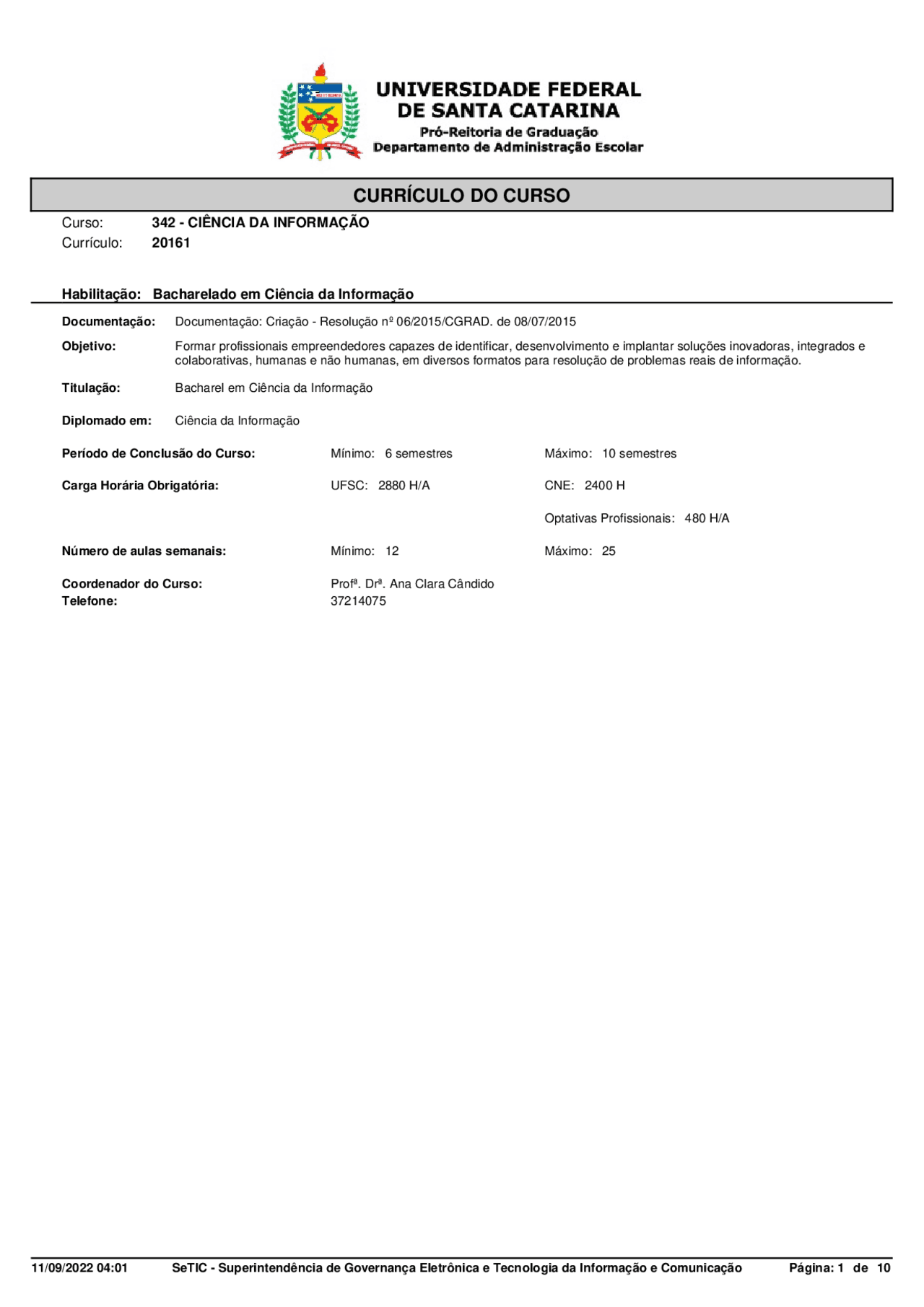 CURRÍCULO DO CURSO | Esquemas Currículo | Docsity