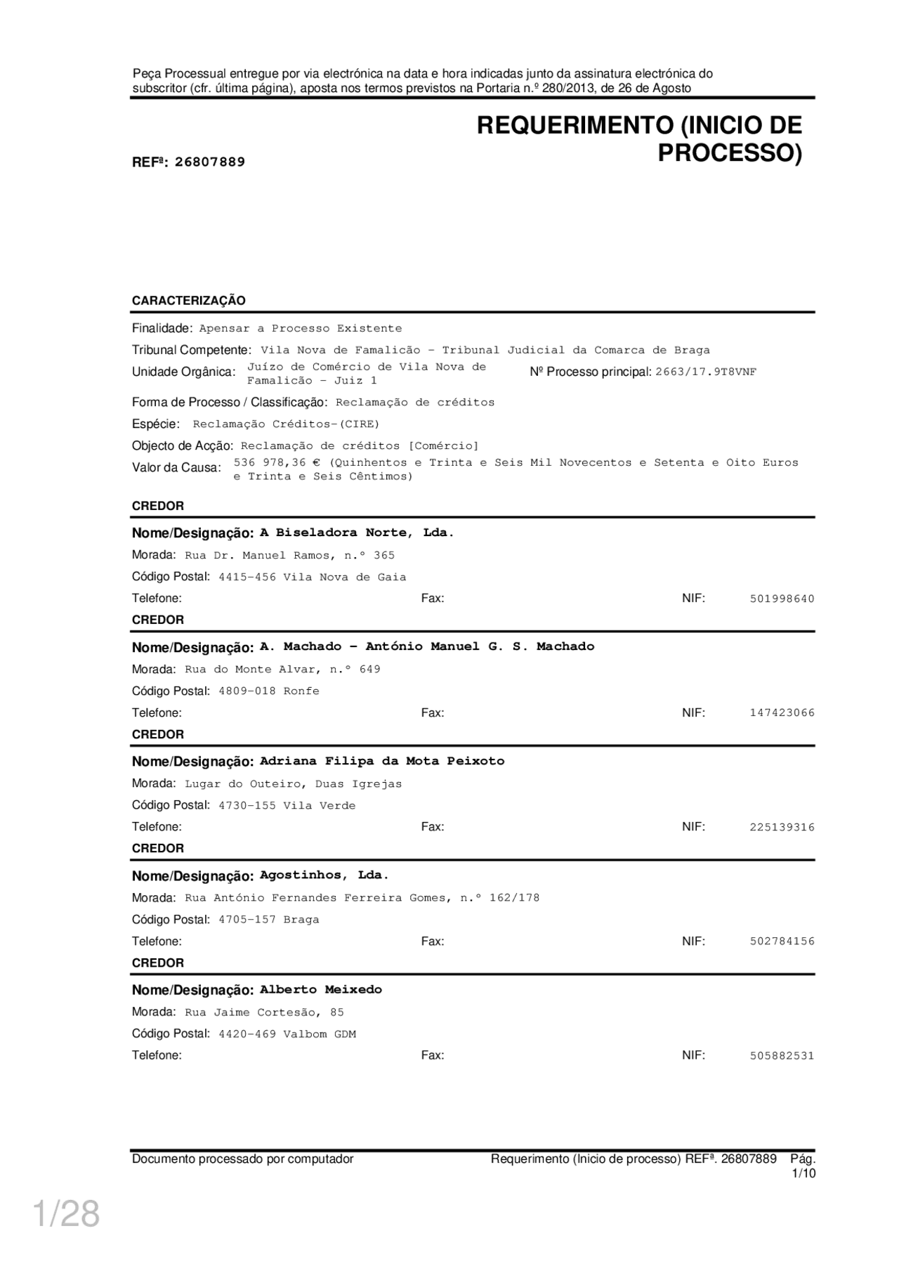 Requerimento Inicio De Processo Resumos Comércio Docsity