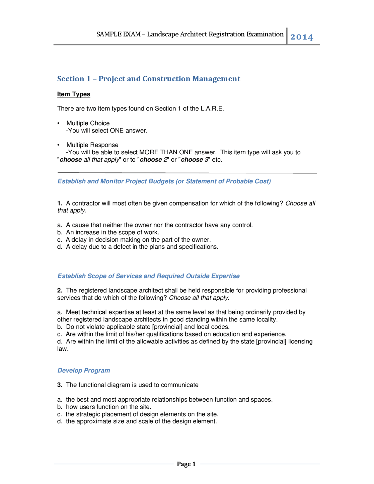 Landscape Architect Registration Examination Sample Exam | Lecture ...