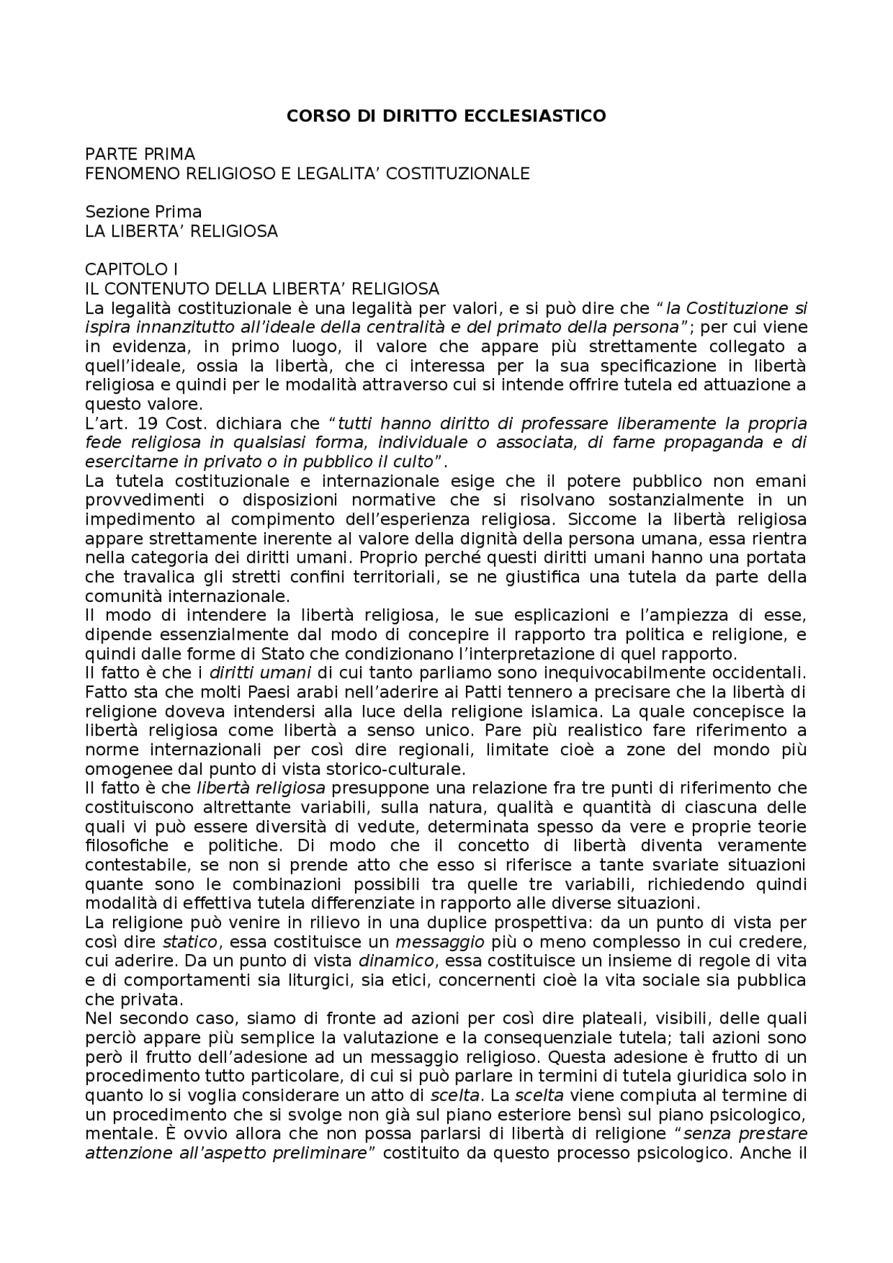 Diritto Ecclesiastico Dispense Di Diritto Ecclesiastico Docsity