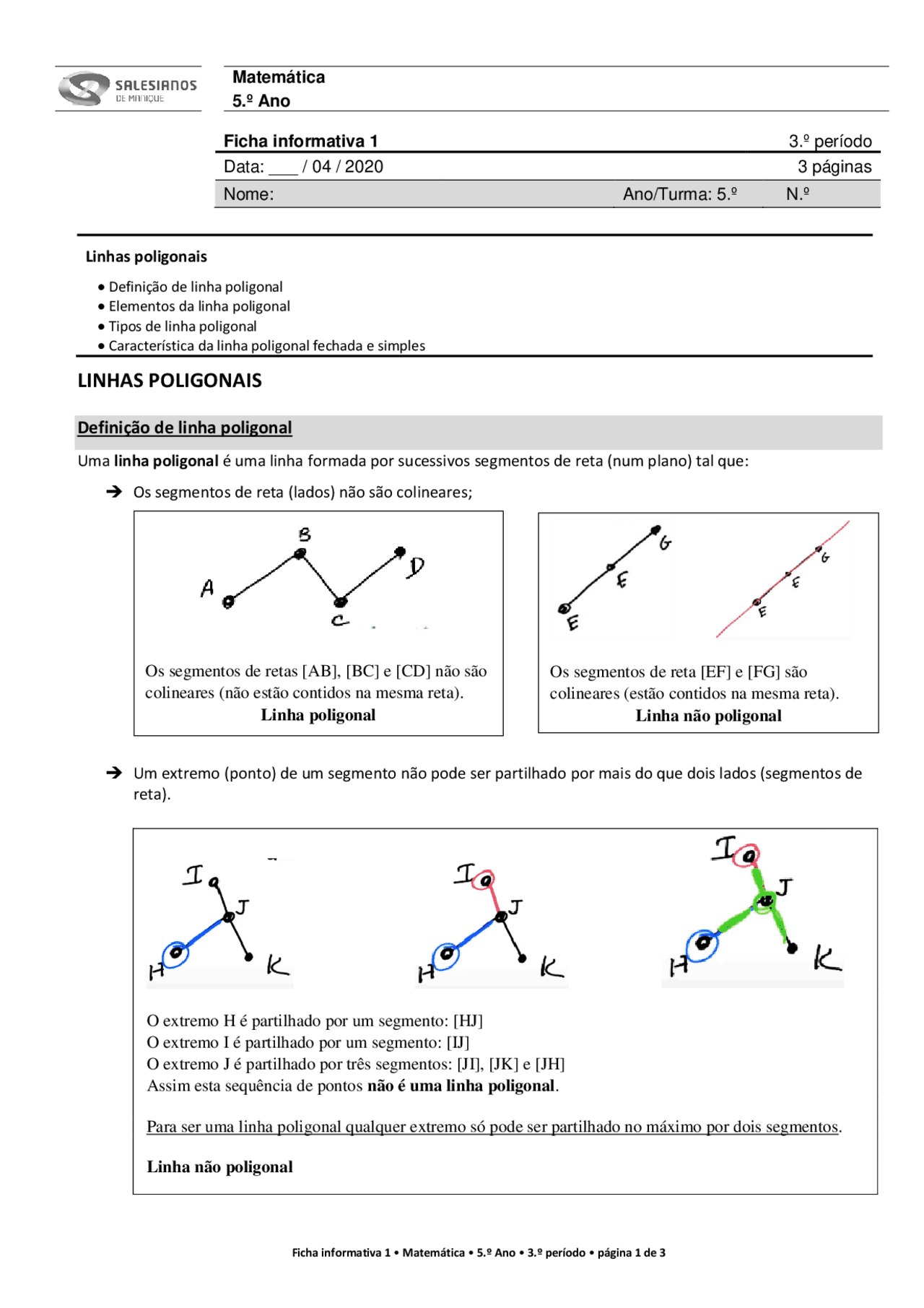 LINHAS POLIGONAIS | Notas de estudo Matemática | Docsity