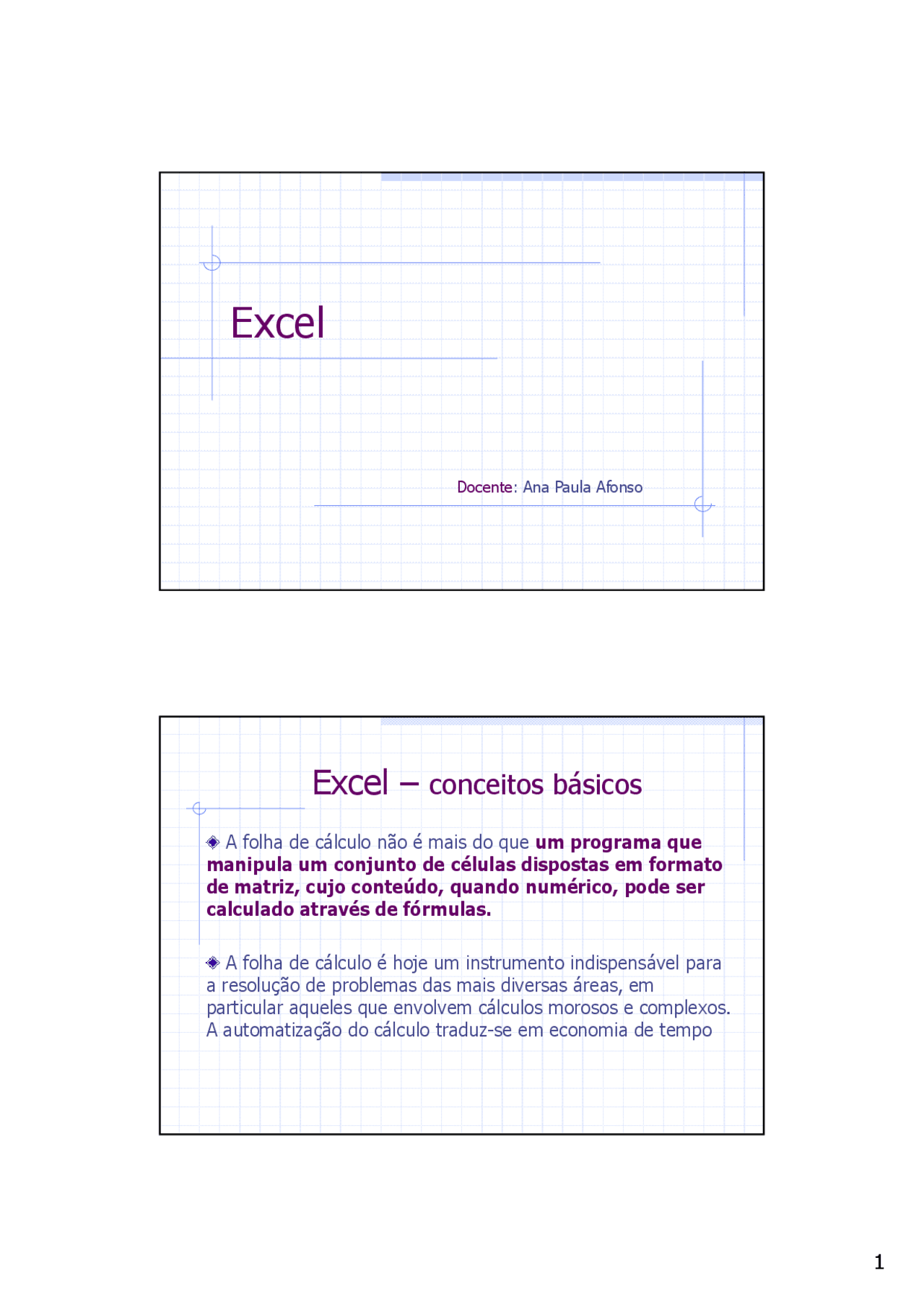 Excel – conceitos básicos | Slides Cálculo | Docsity