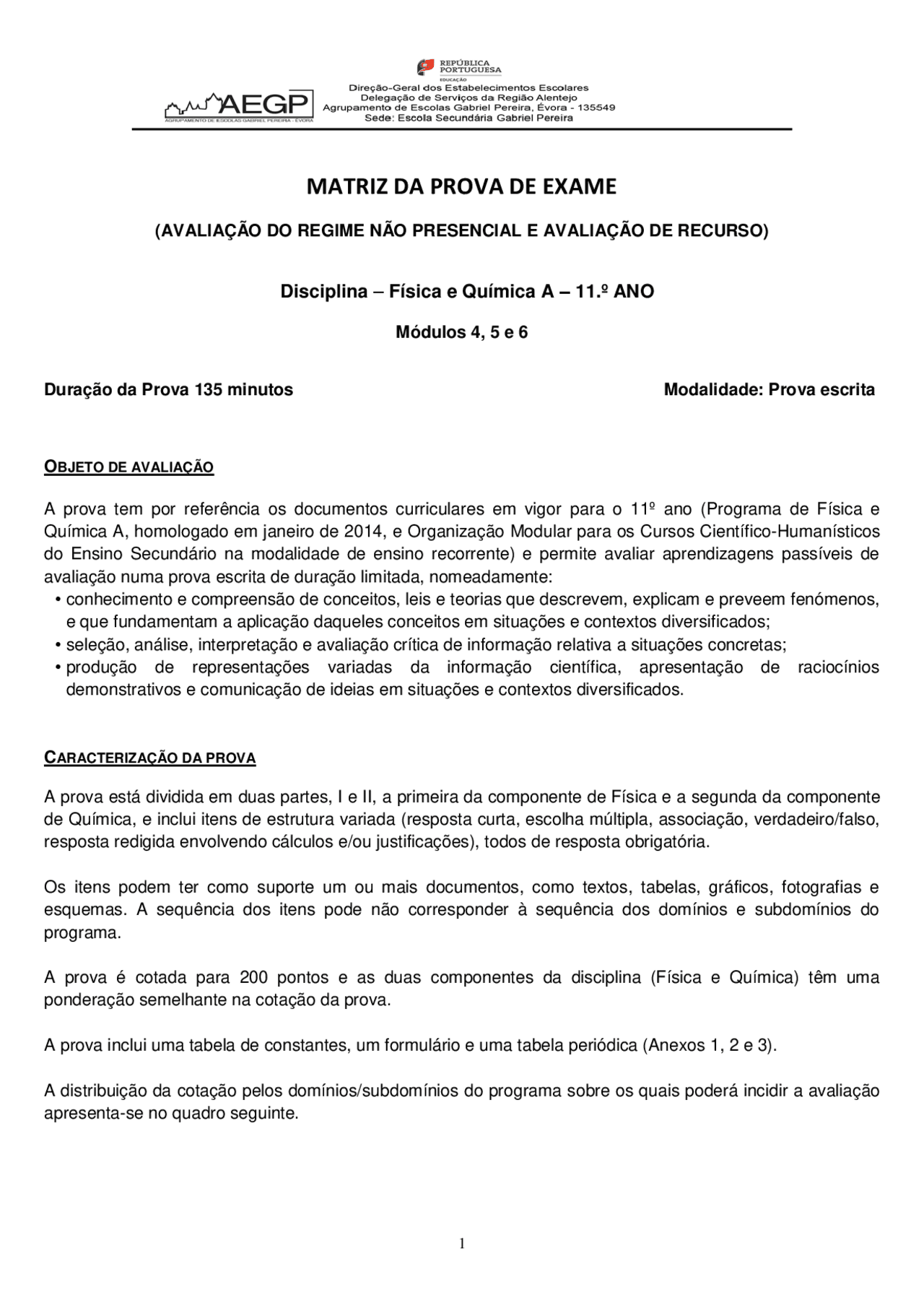 Matriz Da Prova De Exame Slides Física Docsity