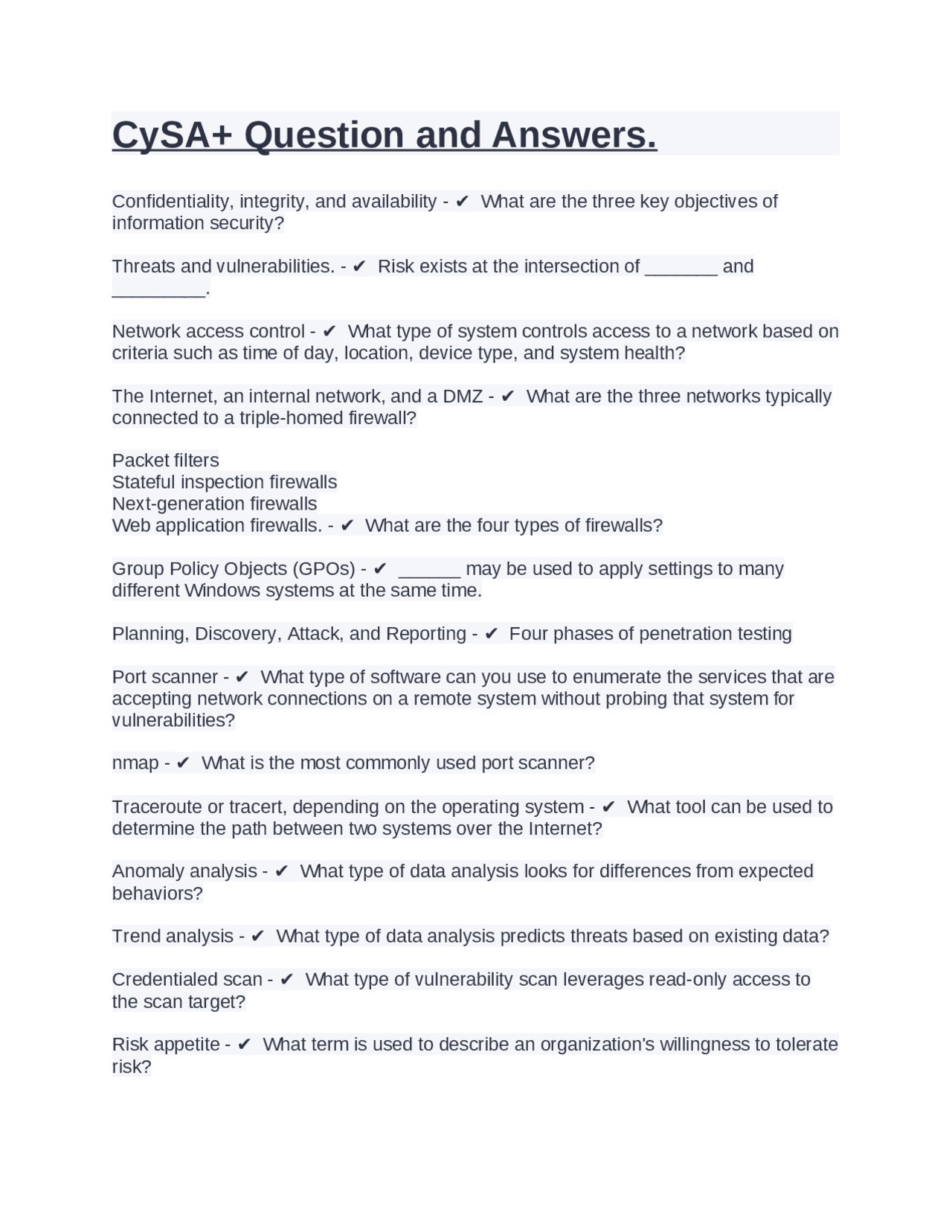 Cysa Question And Answers Exams Computer Science Docsity