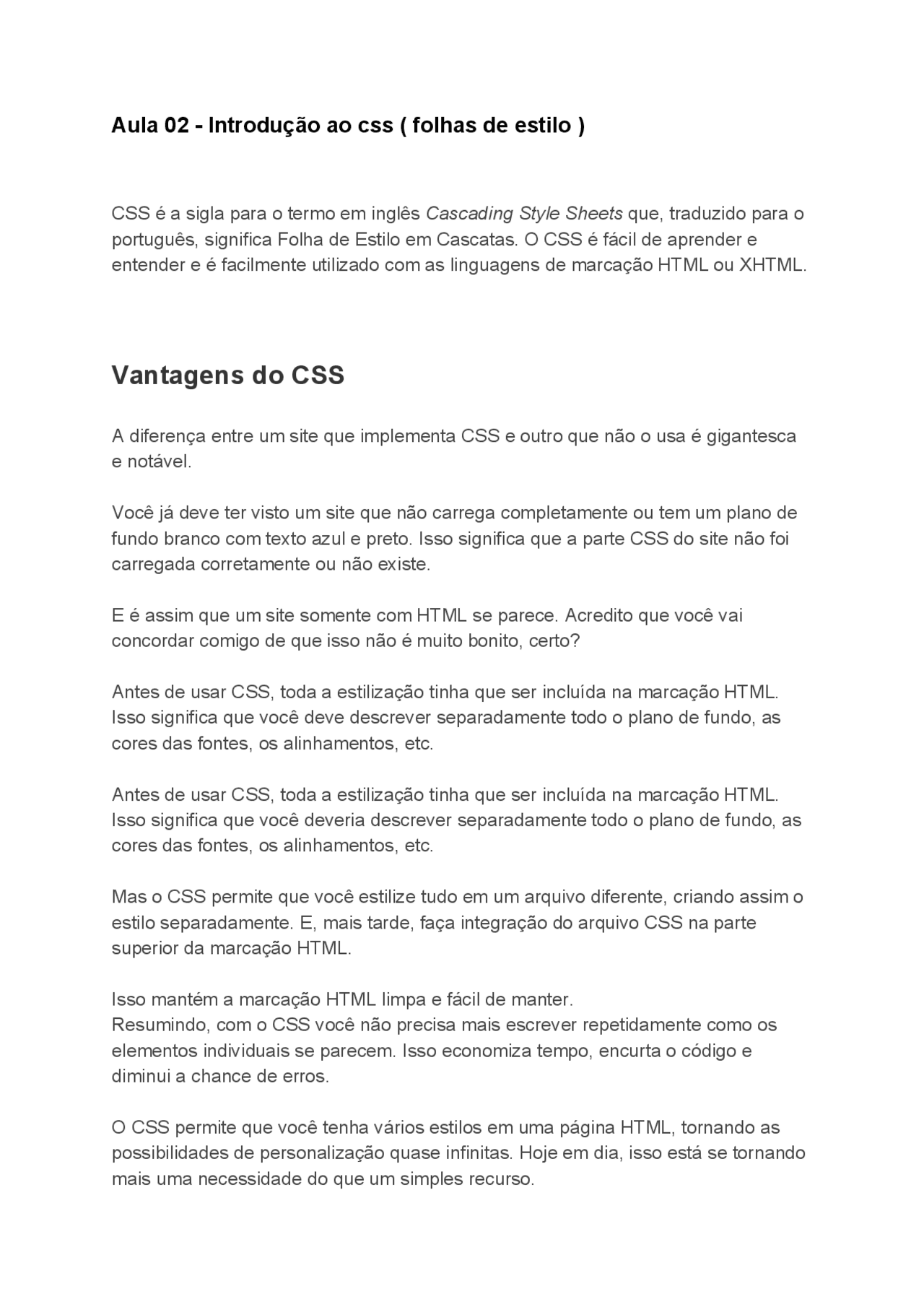 Vantagens do CSS | Slides Inglês | Docsity
