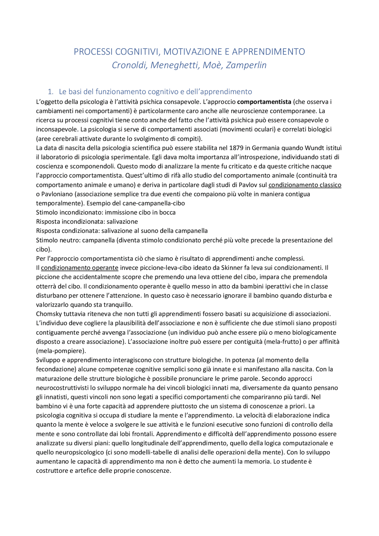 Processi Cognitivi Motivazione E Apprendimento Appunti Di Psicologia